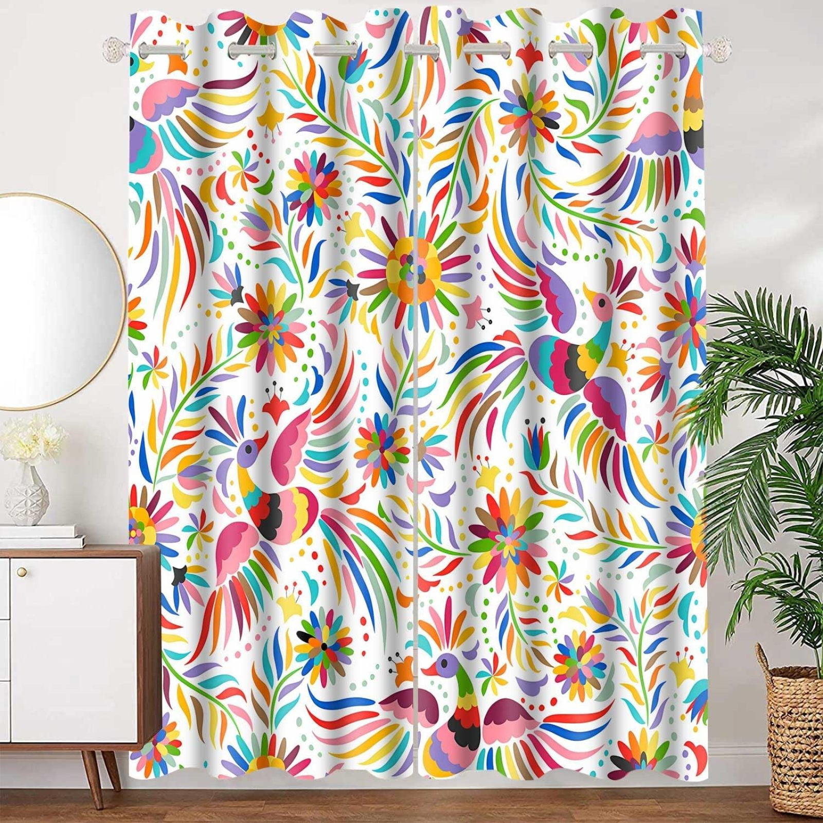 Floral Curtains Bright Bird Paisley Flower Ethnic Color Curtains Nature ...