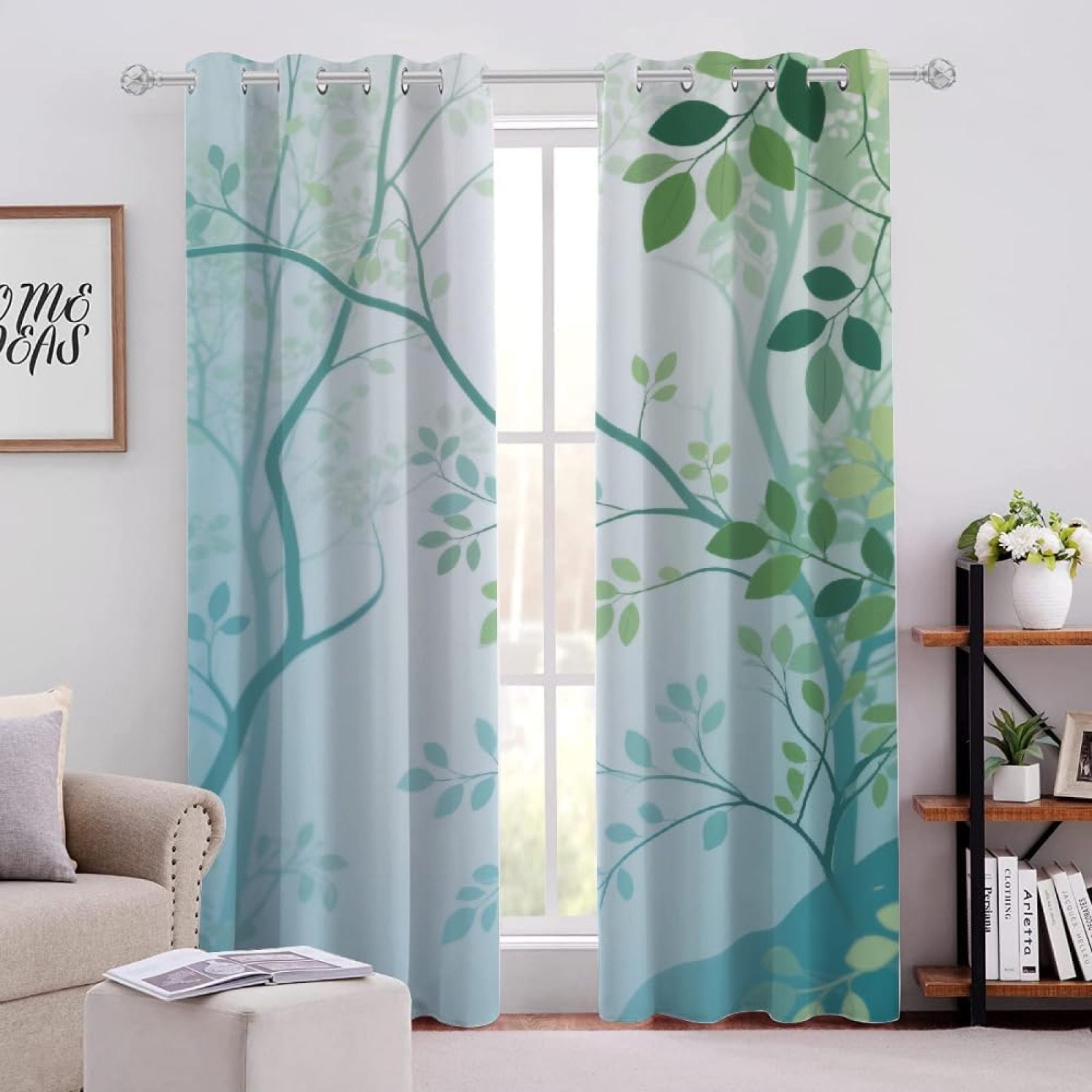 Floral Curtains For Kids Boys Girls, Blue Green Plant Darkening ...
