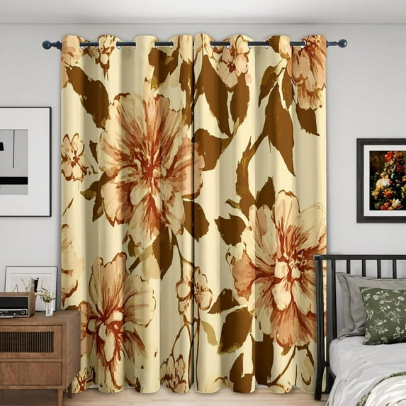Floral Curtains For Living Room , Brown Flower Pattern Design Blackout ...
