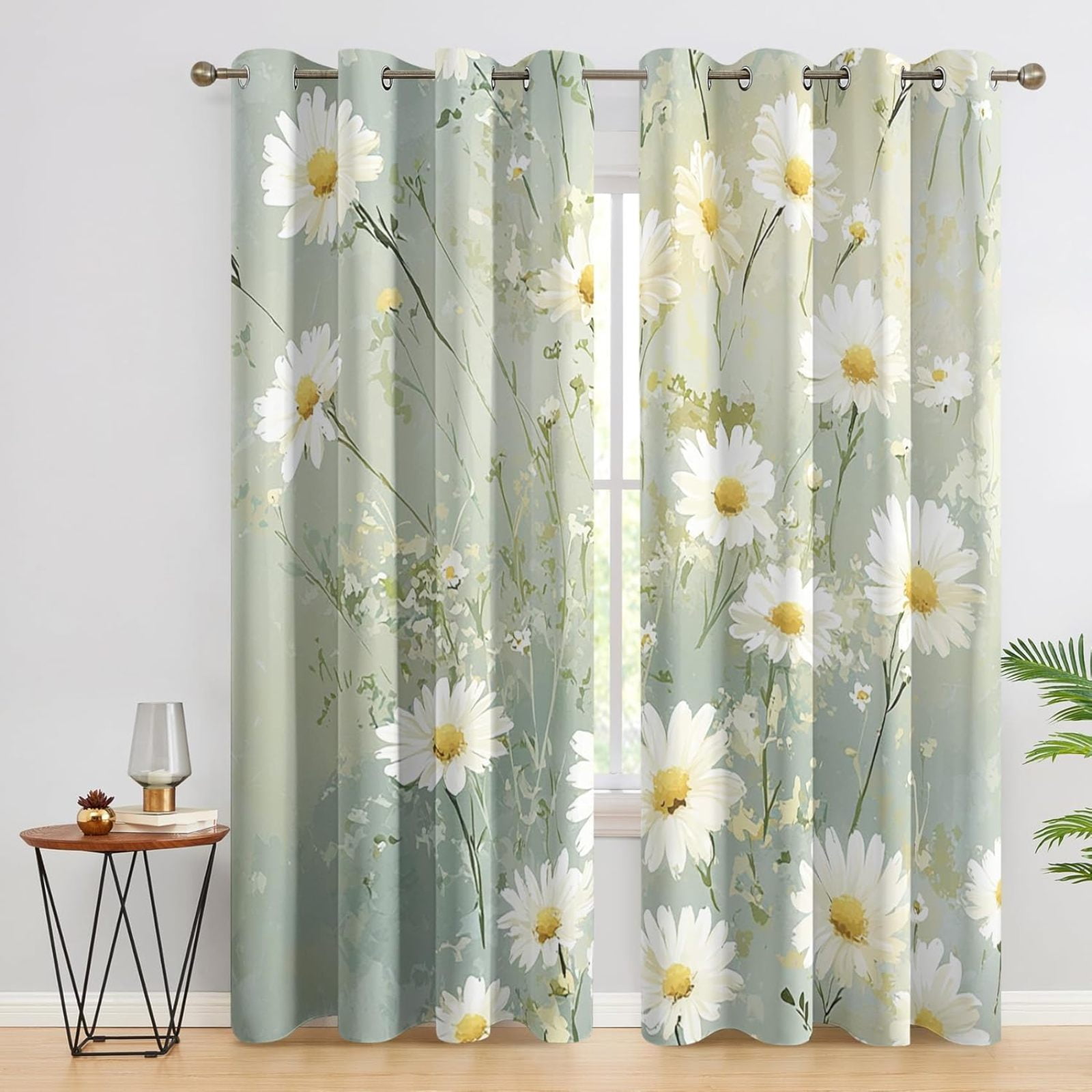 Floral Curtains For Living Room, Daisy Farmhouse Flower Pattern Design ...