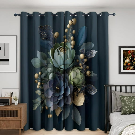 Floral Curtains For Living Room, Flower Botanical Pattern Design ...