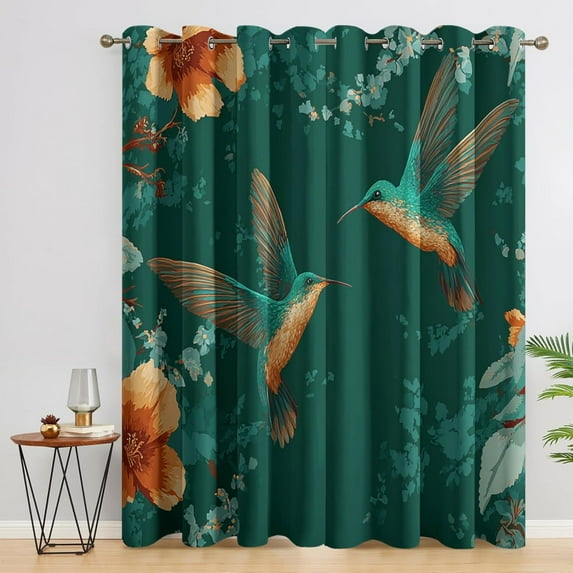 Floral Curtains For Living Room , Hummingbird Emerald Pattern Design ...