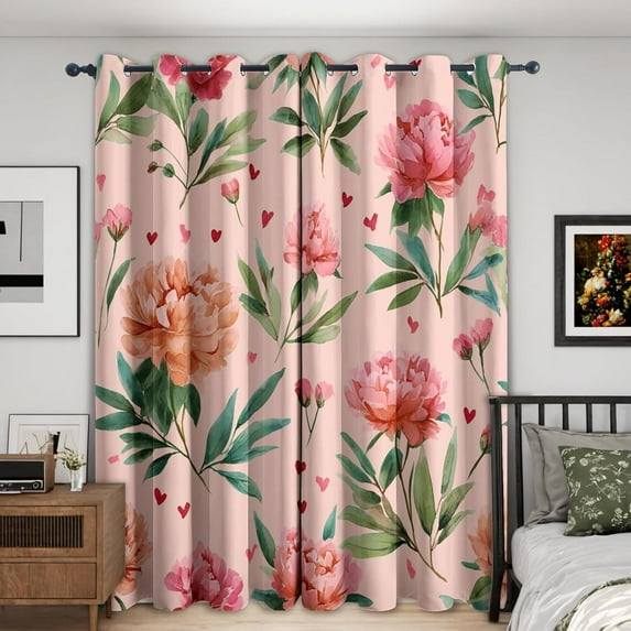 Floral Curtains For Living Room , Pink Flower Love Pattern Design ...