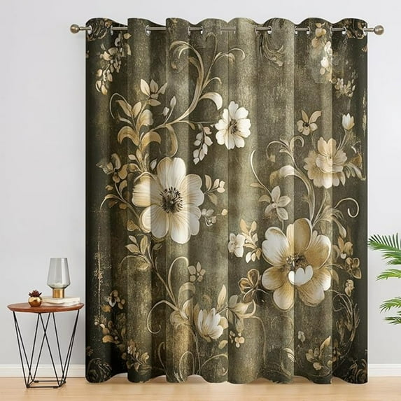 Floral Curtains For Living Room - Vintage Flower Window Curtains, Moody ...