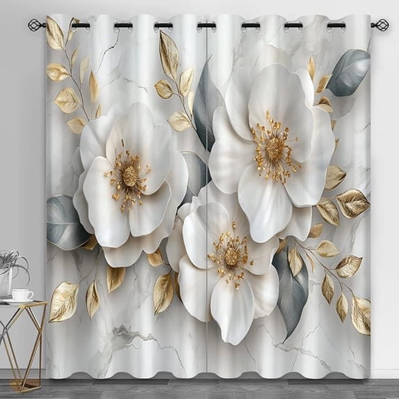 Floral Curtains, Marble Blackout Curtains, Luxury Flowers Window ...