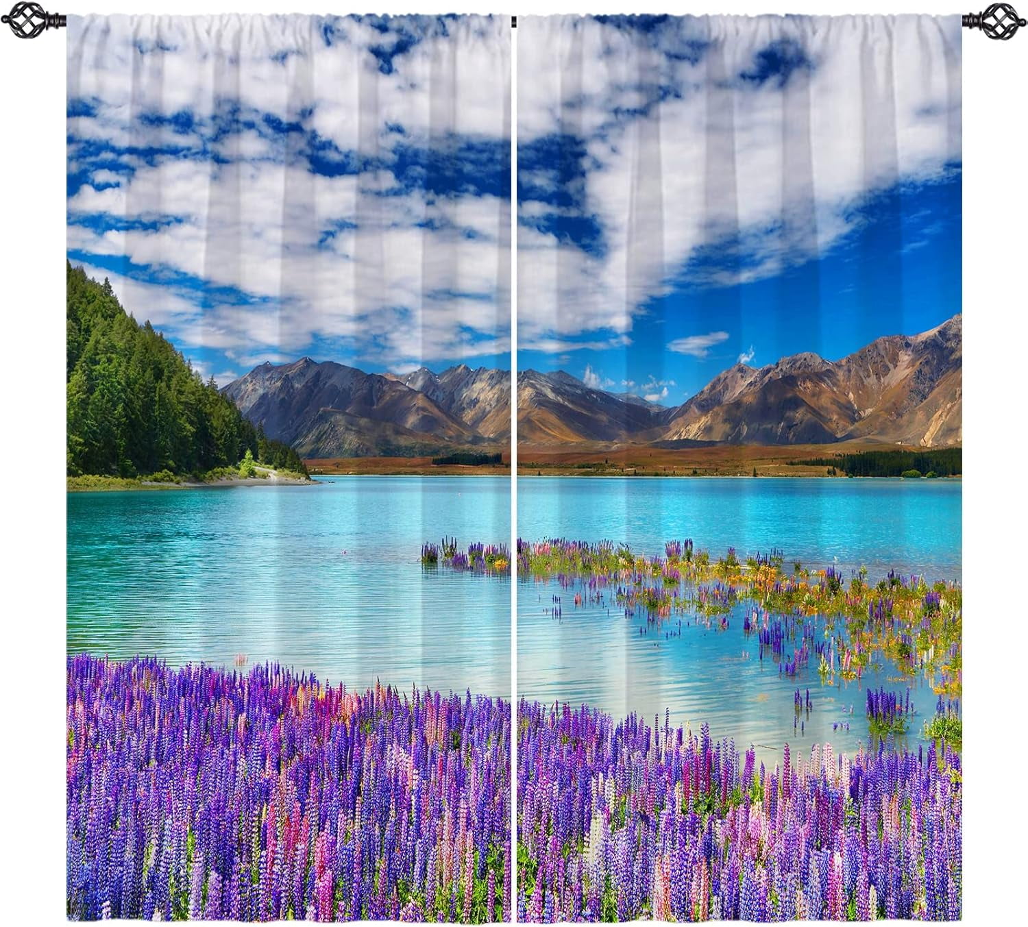 Floral Curtains Nature Landscape Theme Window Drapes with Lavender ...