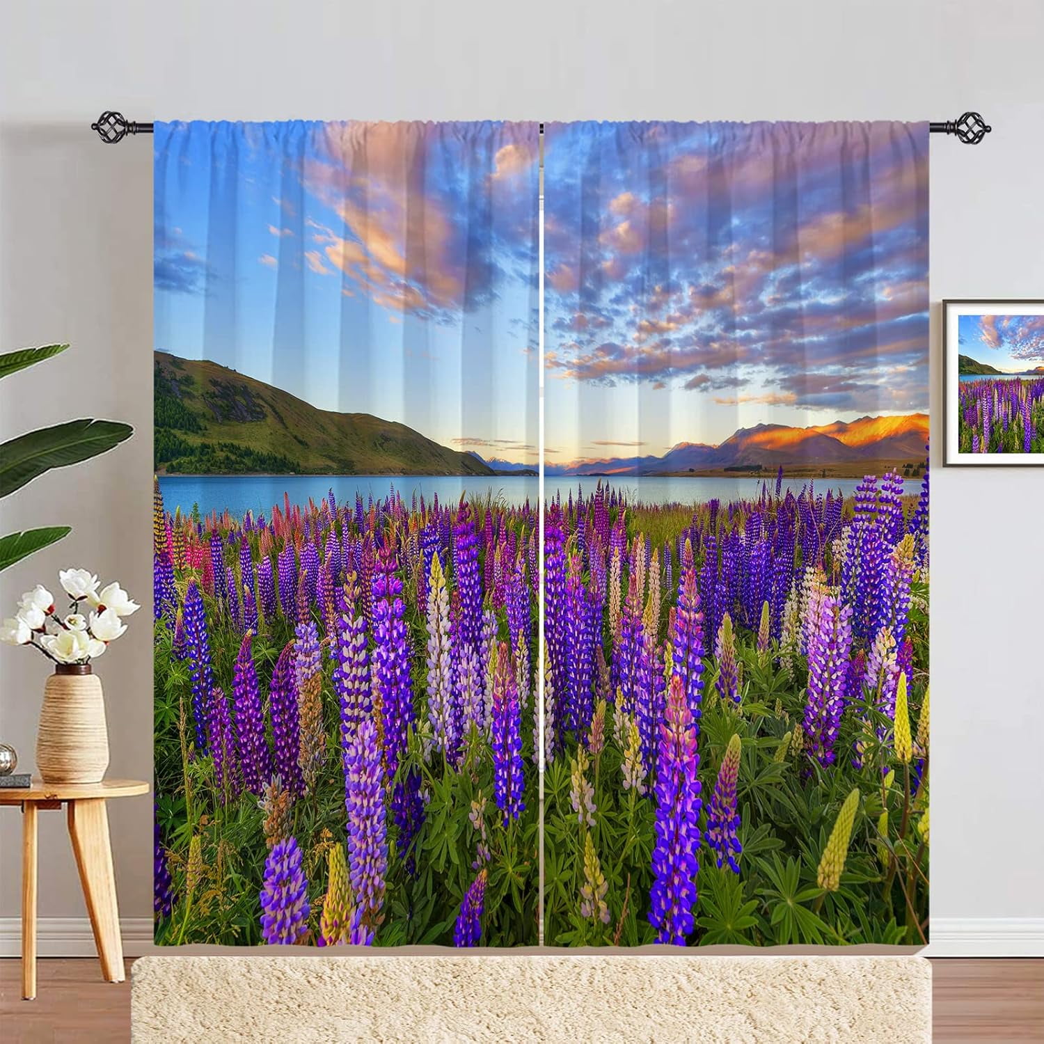 Floral Curtains Nature Landscape Theme Window Drapes with New Zealand ...