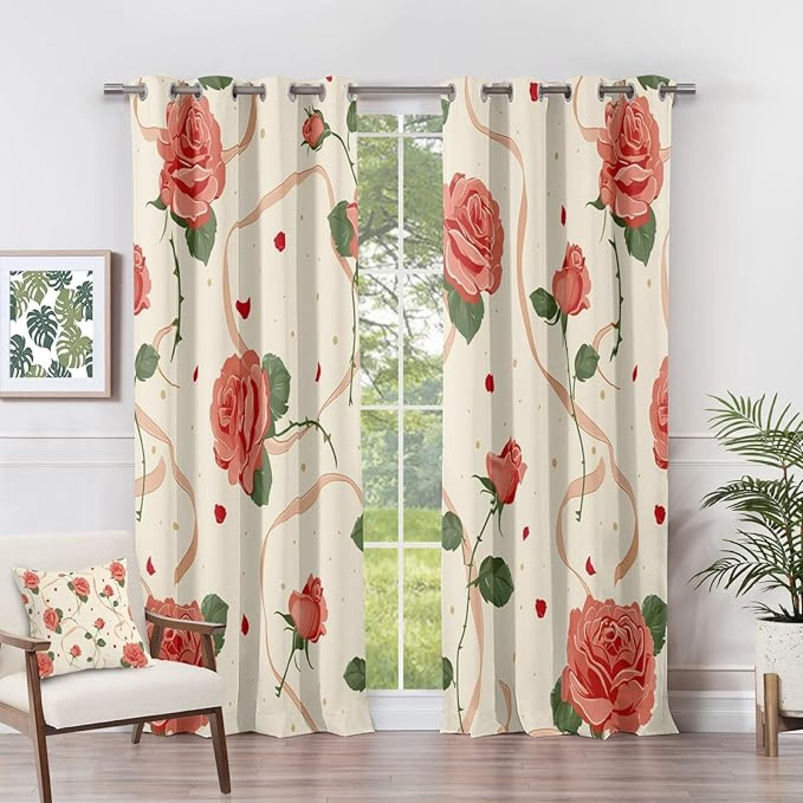 Floral Curtains, Red Rose Flower Romantic Love Patterned Blackout ...