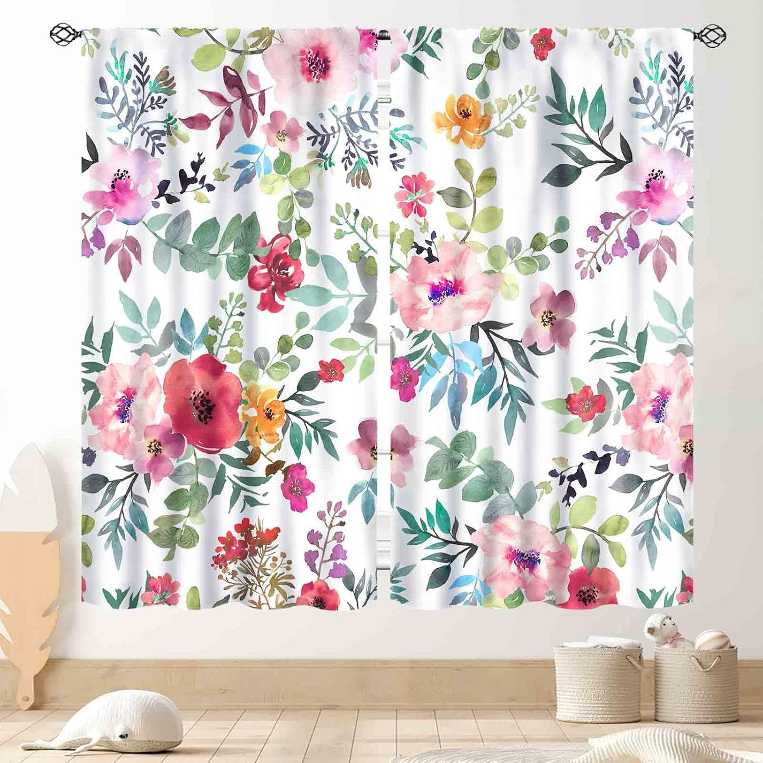 Floral Curtains, Vintage Flower Pink Floral Farmhouse Country Kitchen ...