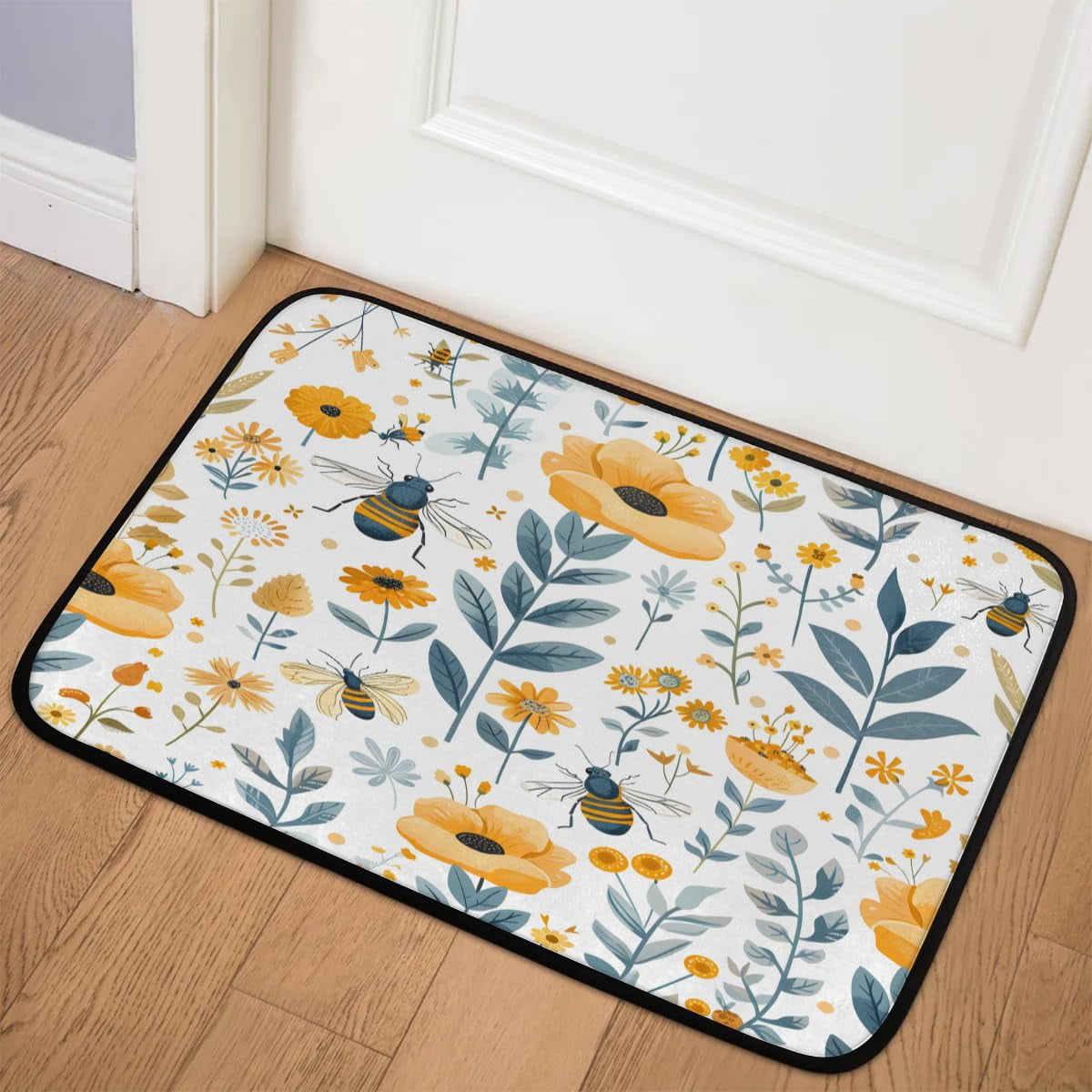 Floral Cute Bee Door Mat Absorbent Washable Welcome Door Mats Indoor ...