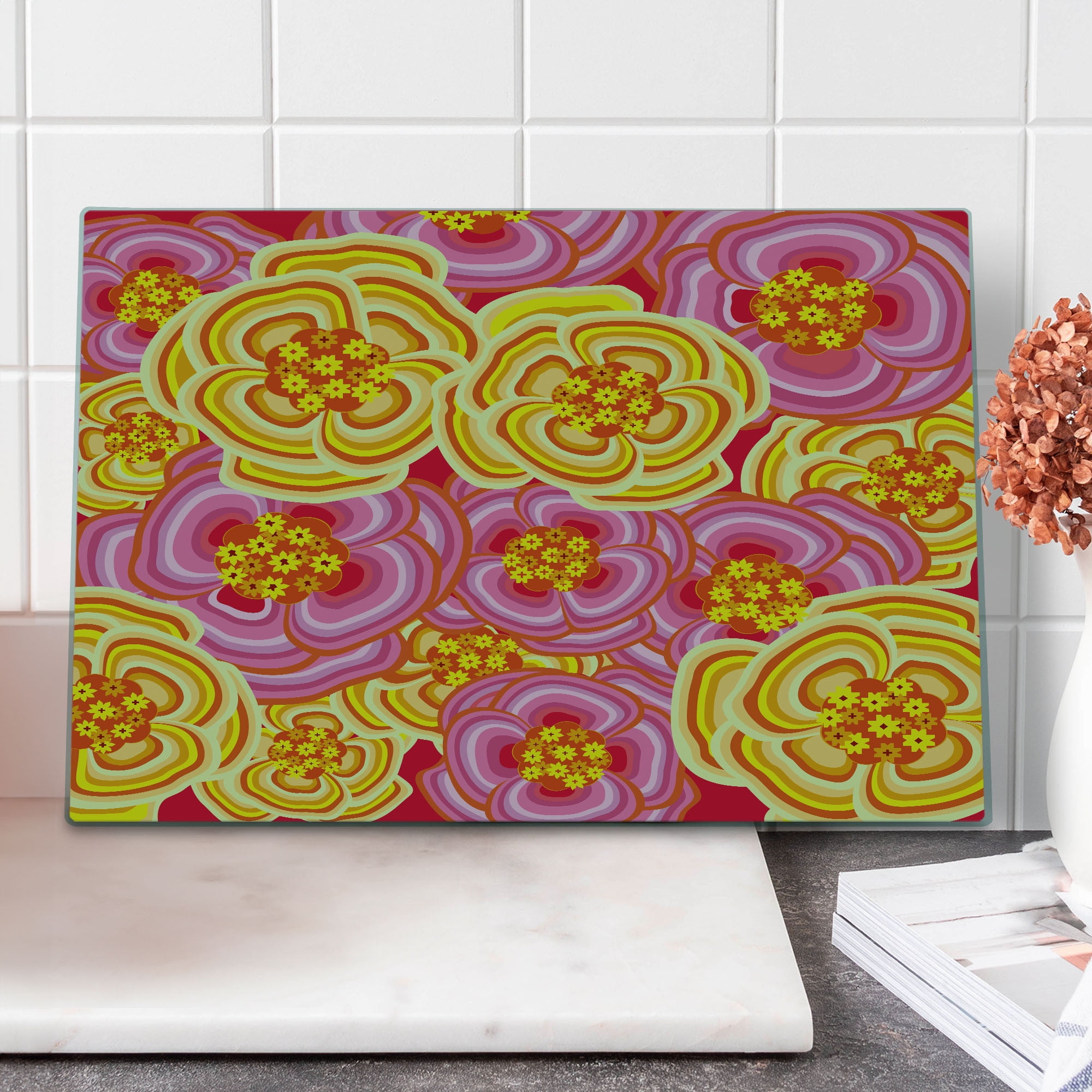 Floral Cutting Board, Funky Vibrant Colored Flower Burst Little Daisies ...
