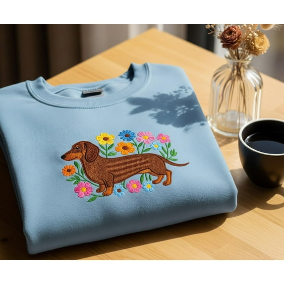 Floral Dachshund Embroidered Sweatshirt | Cute Dog Lover Gift | Sausage ...