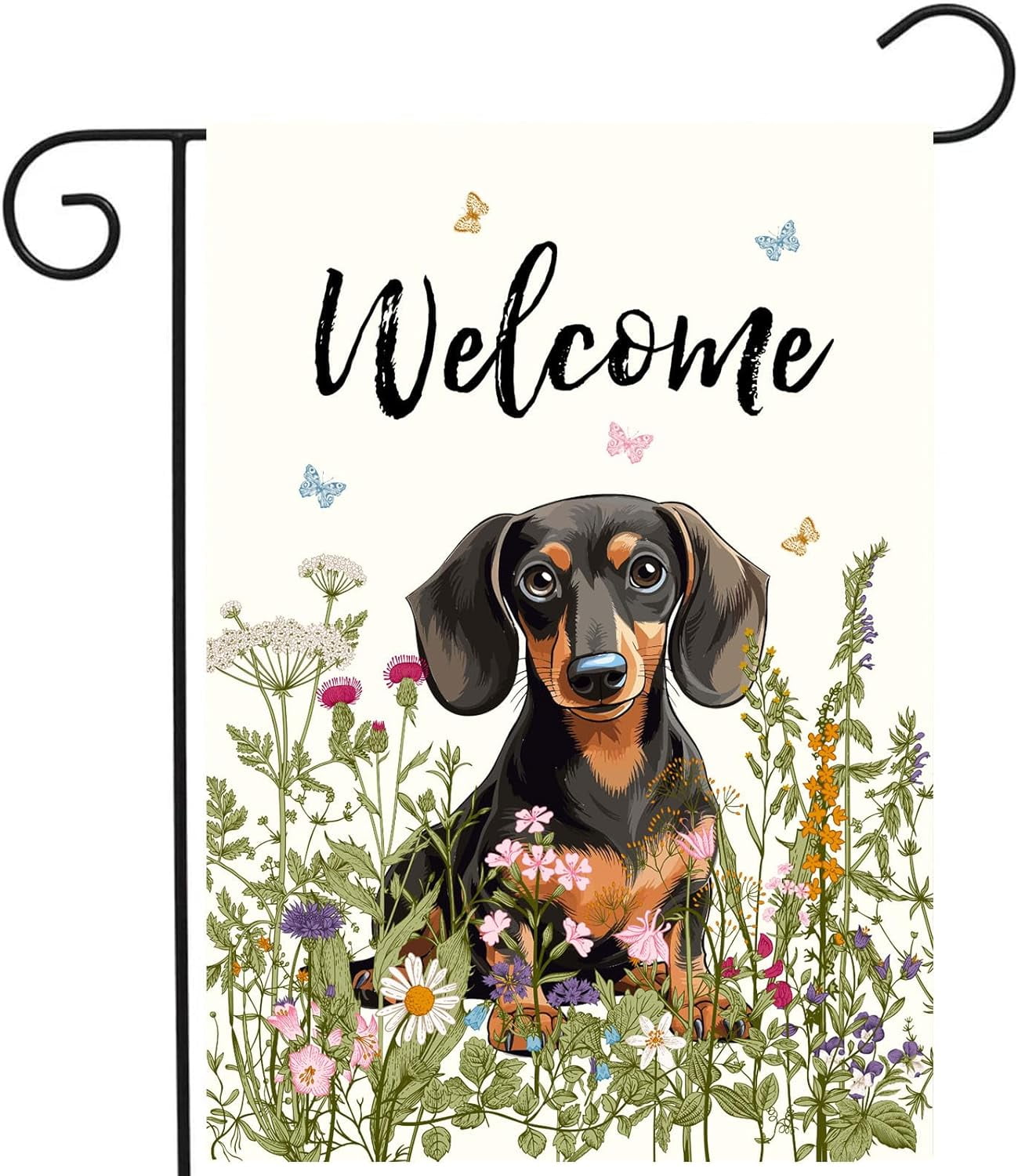 Floral Dachshund Garden Flag Spring Summer Yard Flag Flower Dog Garden ...