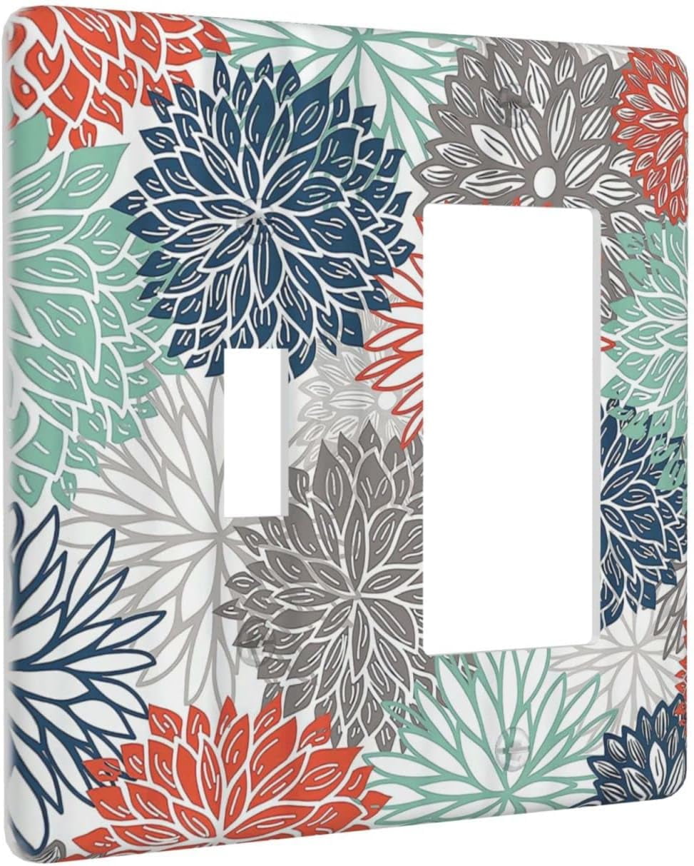 Floral Dahila Green Grey Flowers 2 Gang Light Switch Cover Decorative ...