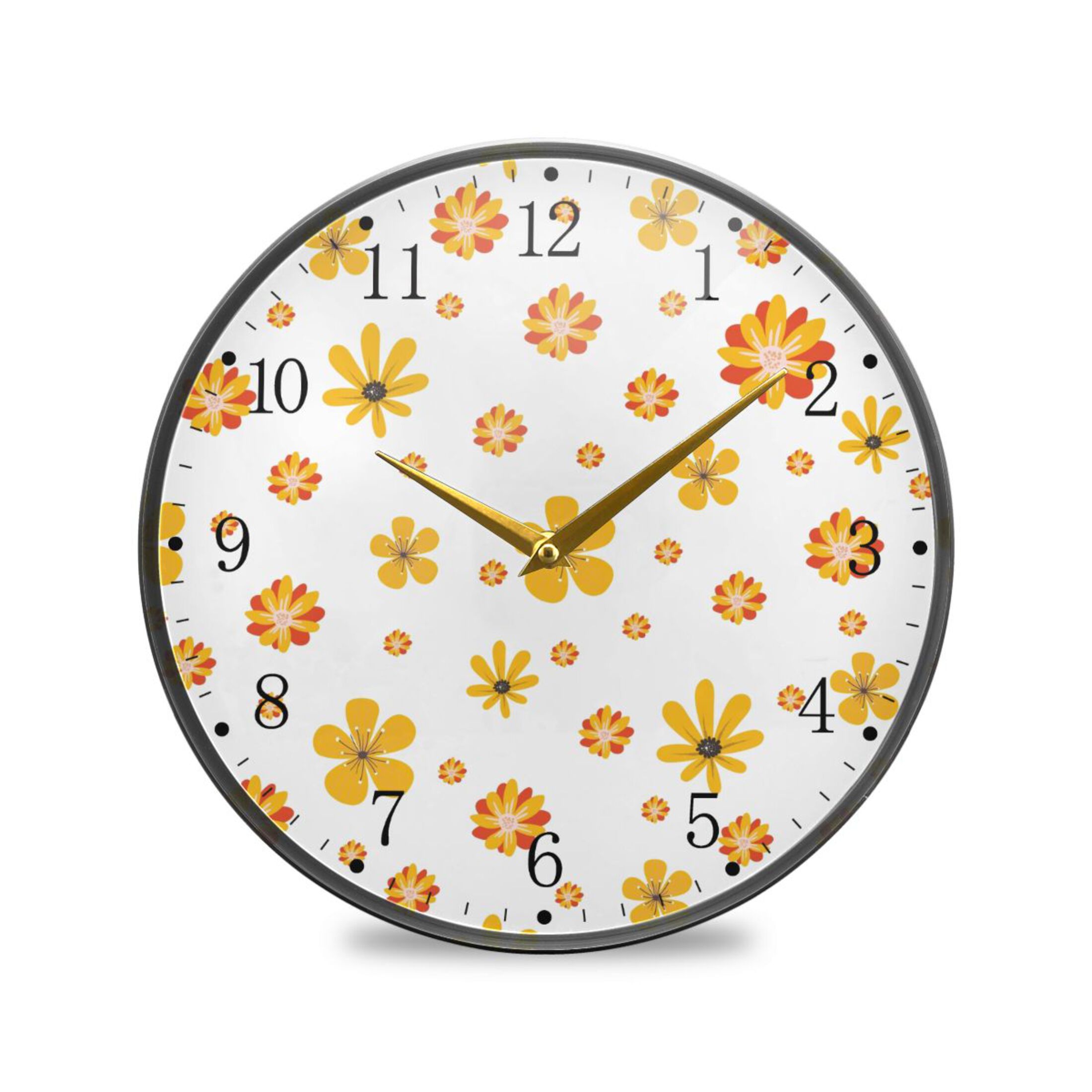 Floral Daisy Acrylic Wall Clocks Quiet Round Clock Battery Operated Non ...