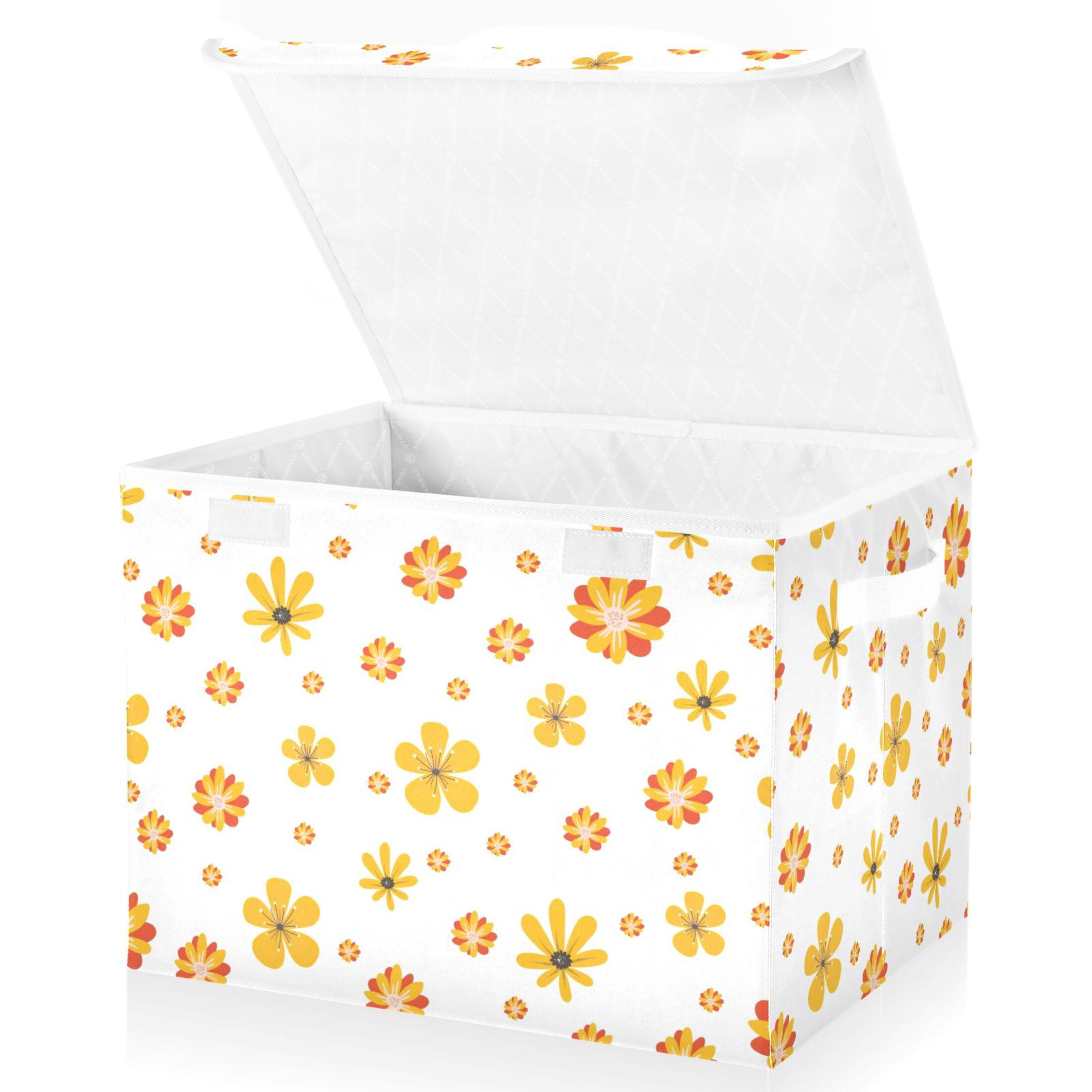 Floral Daisy Large Lidded Bin Foldable Storage Baskets Boxes Cubes Lids ...