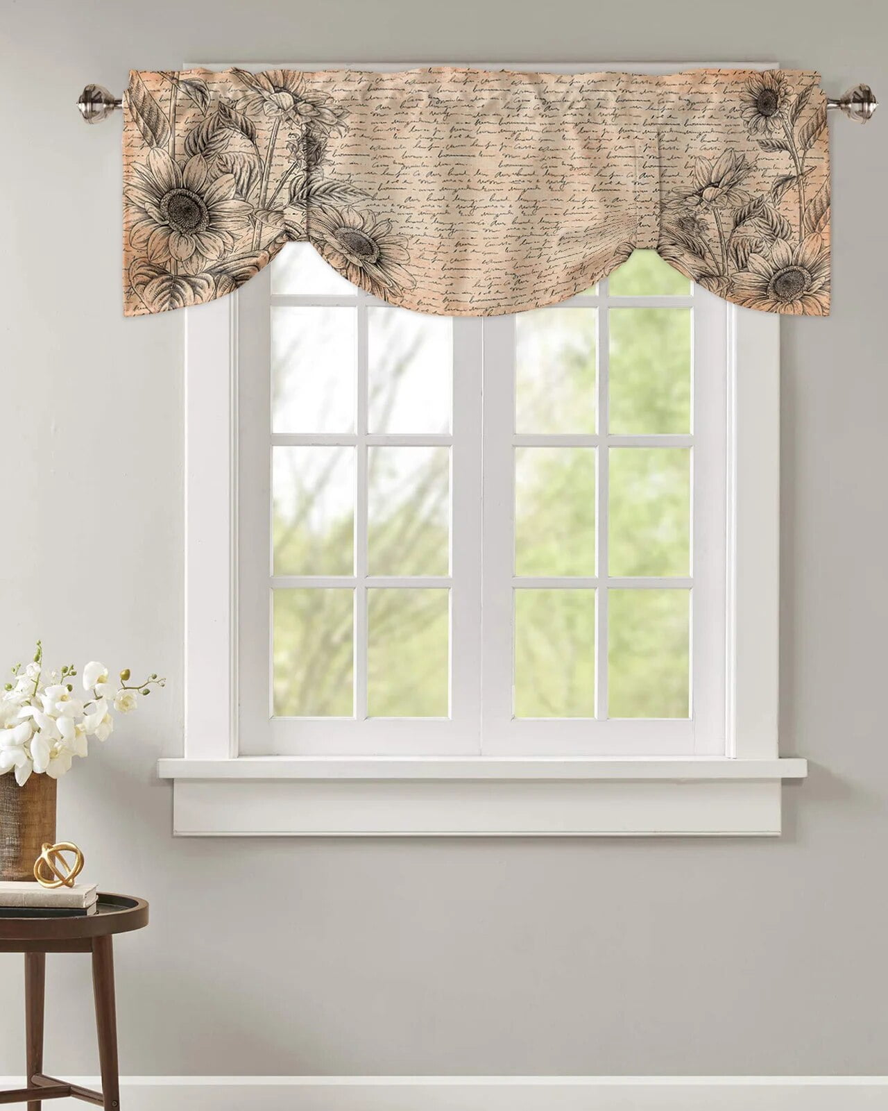 Floral Daisy Retro Minimalist Kitchen Valance Curtain Window Valance ...
