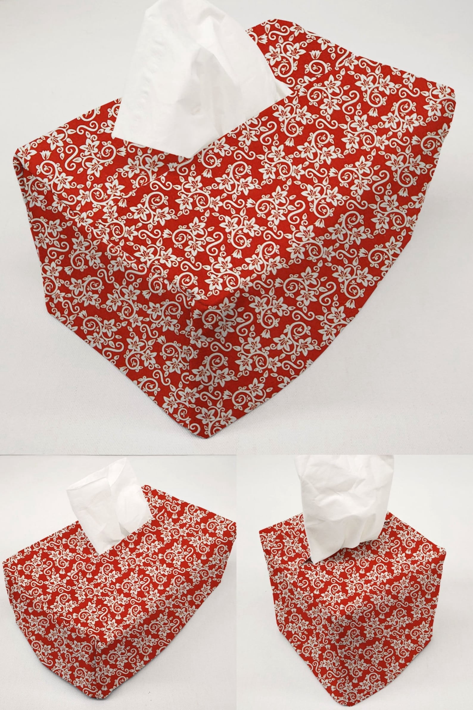 Floral Damask Tissue Box Cover by Penny's Needful Things (Cube) (Red ...