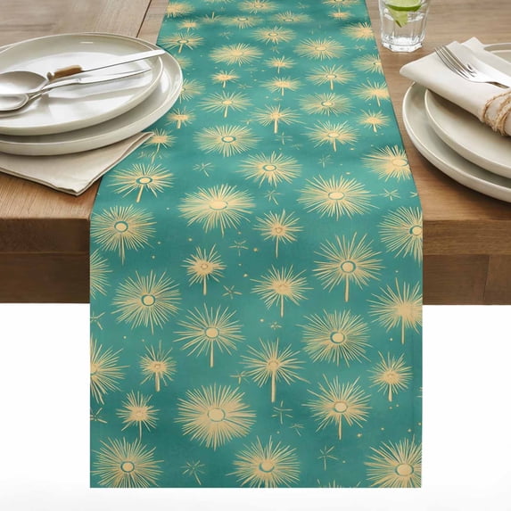 Floral Dandelion Cotton Linen Table Runner Farm Flowers Plant Blue ...