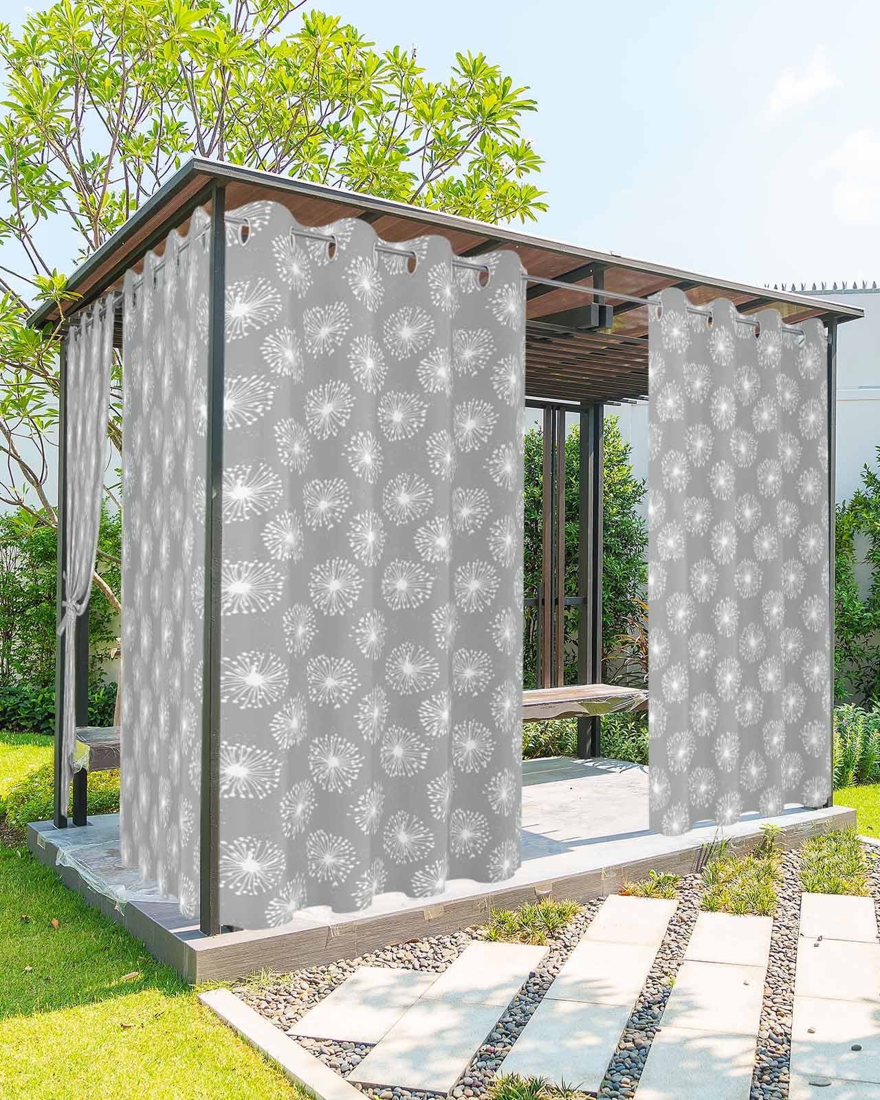 Floral Dandelion Outdoor Curtains for Patio, Gray Background Farm ...