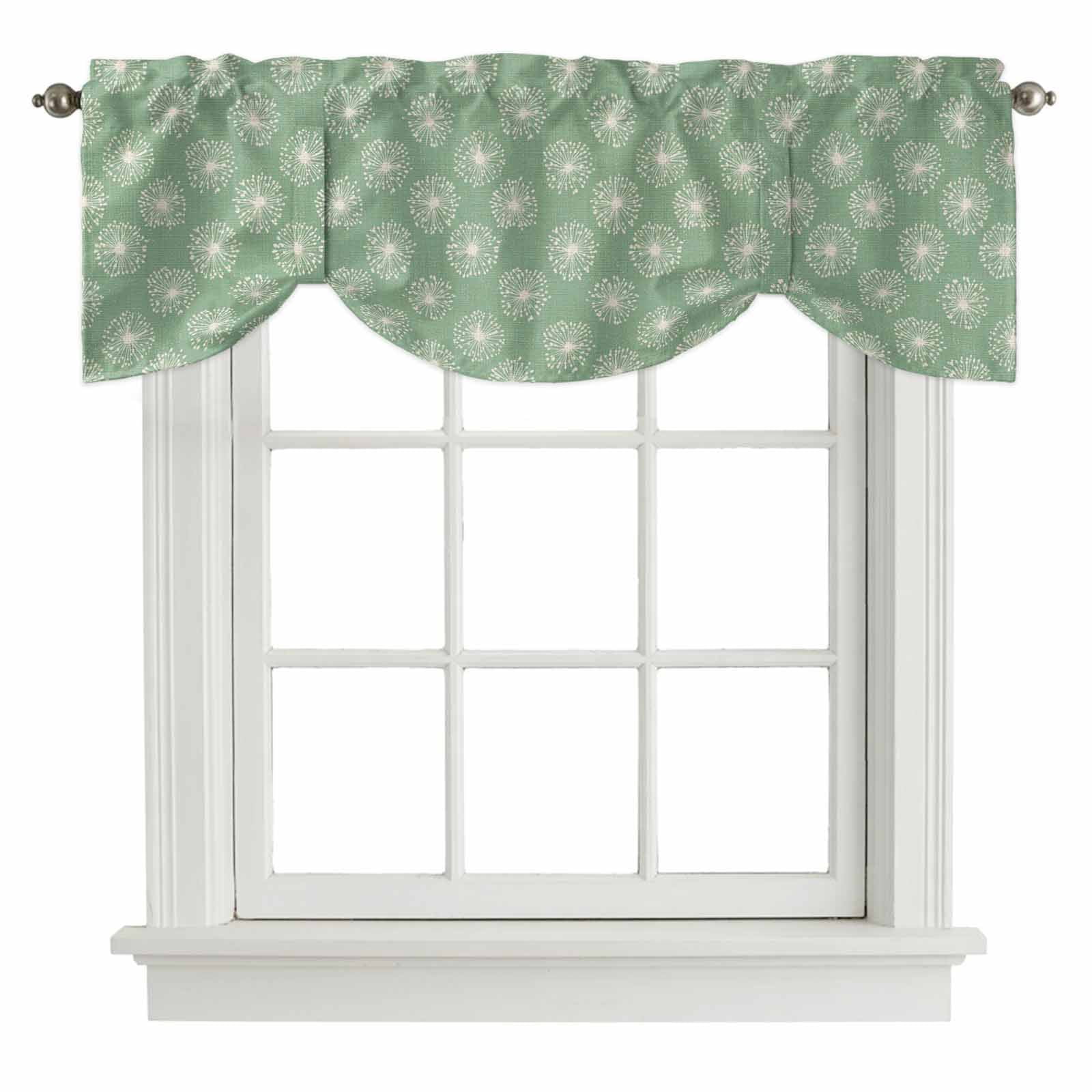 Floral Dandelion Tie Up Valance for Windows, Green Background Farm ...