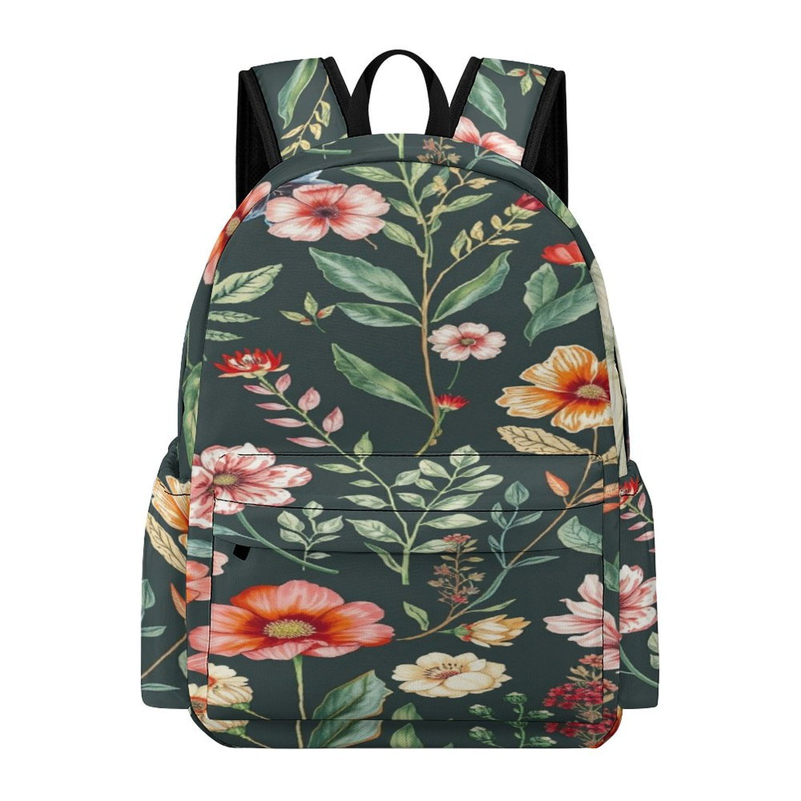 Floral Dark Background Pattern Backpacks Teenager Bookbag Casual School ...