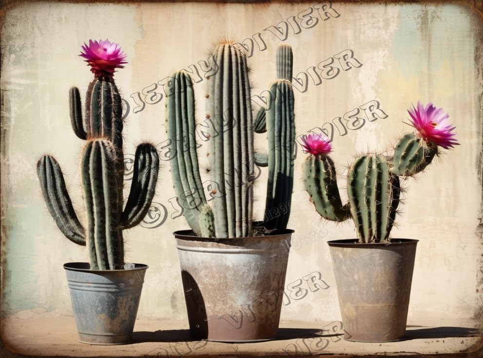 Floral Decor Cactus Retro Aluminum Sign 5.5x8 IN Metal Tin Sign Cactus ...