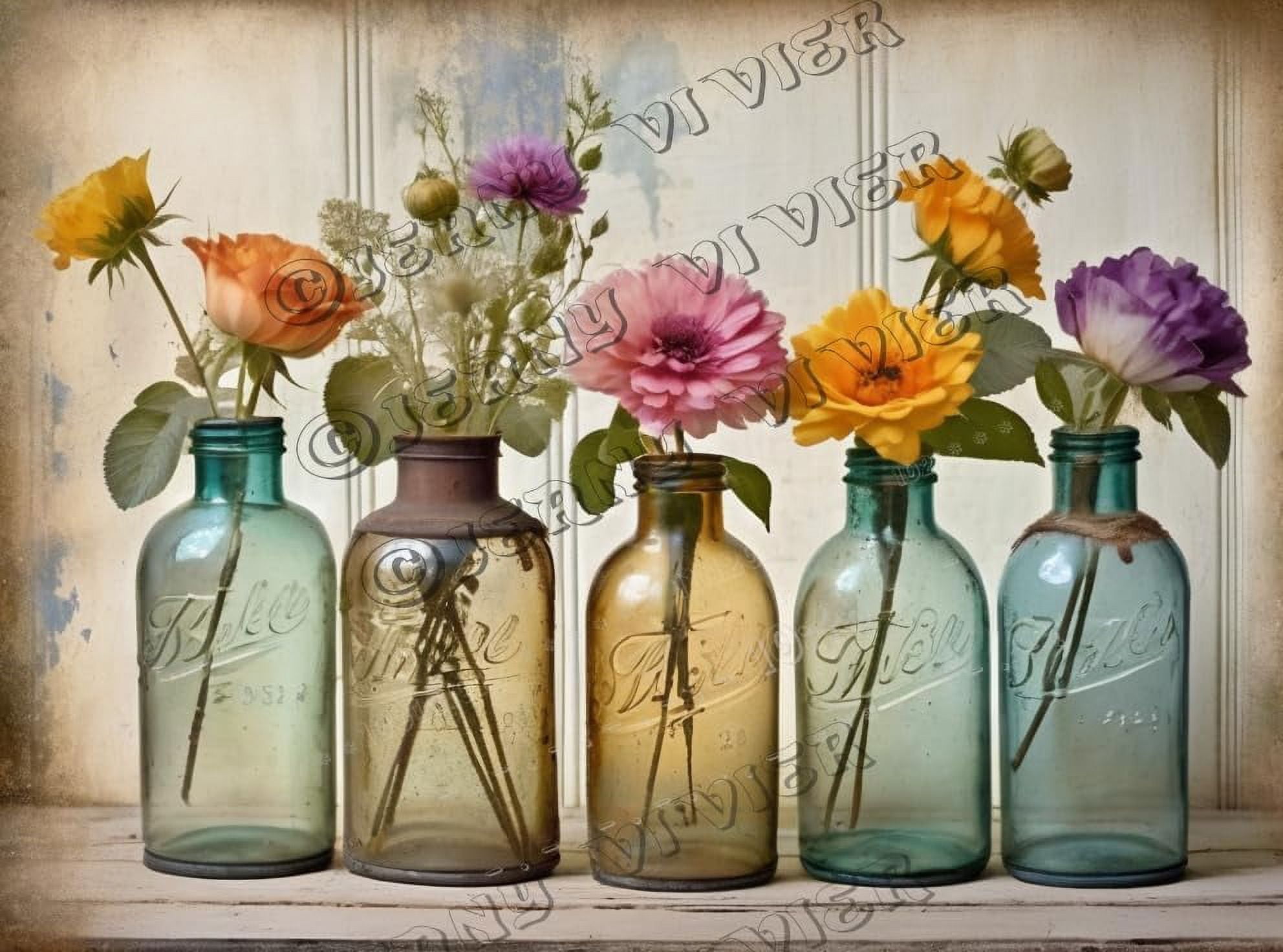 Floral Decor Flower & Bottle Retro Aluminum Sign 5.5x8 IN Metal Tin ...