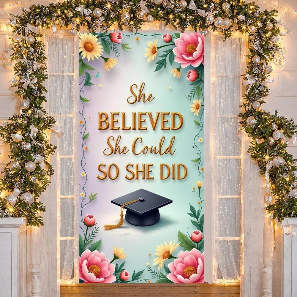 Floral Decor Inspirational Banner Gold Lettering Motivational Display ...