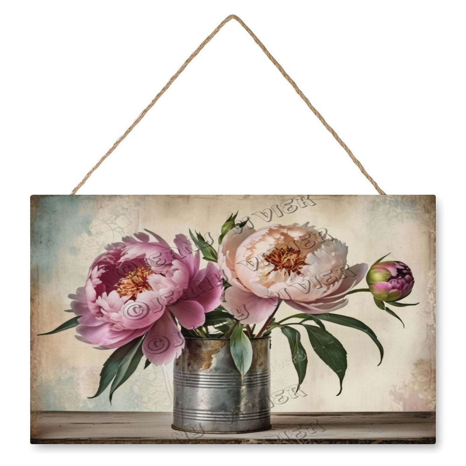 Floral Decor Peony Wooden Hanging Sign Rustic Wall Art 10"x16" Wall ...