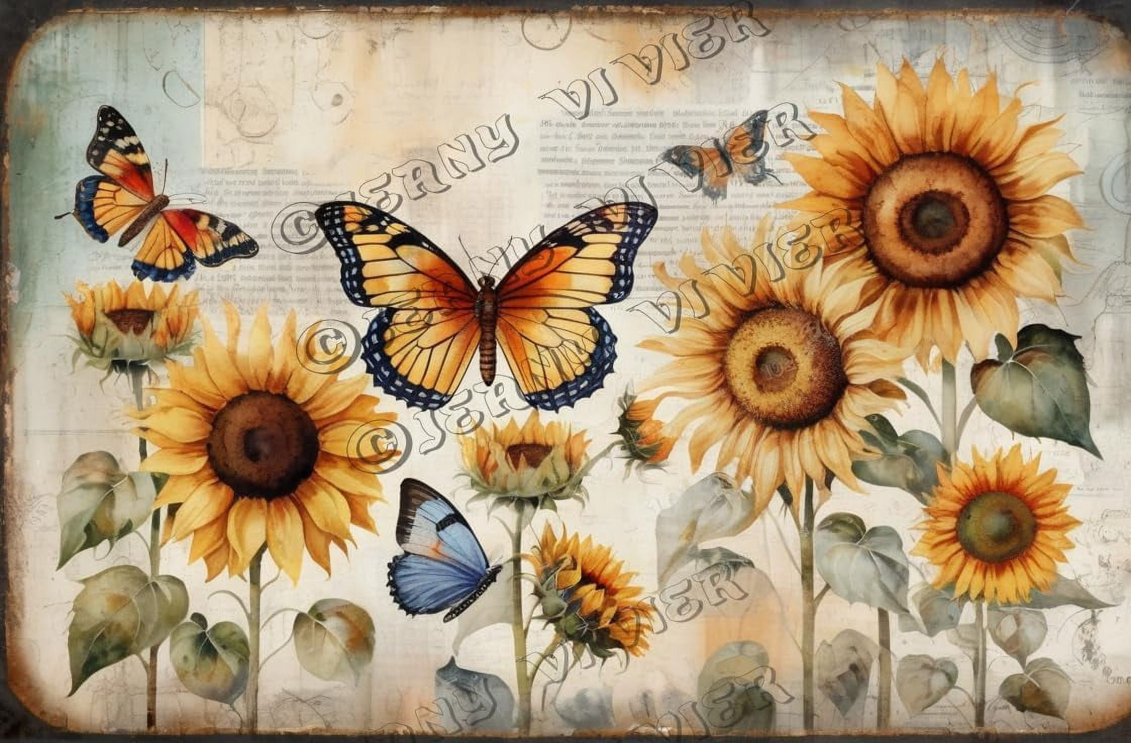 Floral Decor Sunflower And Butterfly Retro Aluminum Sign 5.5x8 IN Metal ...