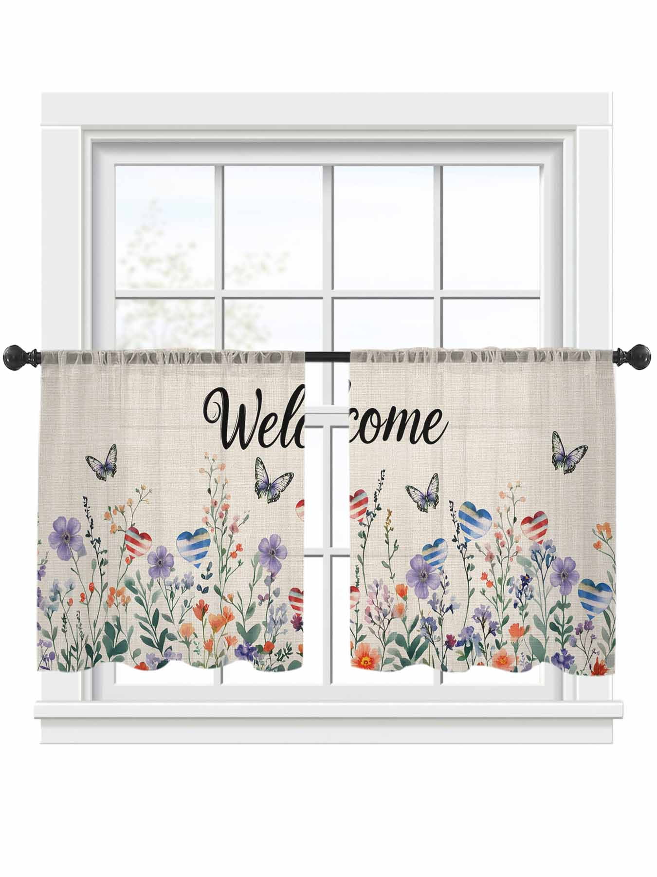 Floral Decor Welcome Sheer Curtains 2 Panels Set Seasonal Flowers ...