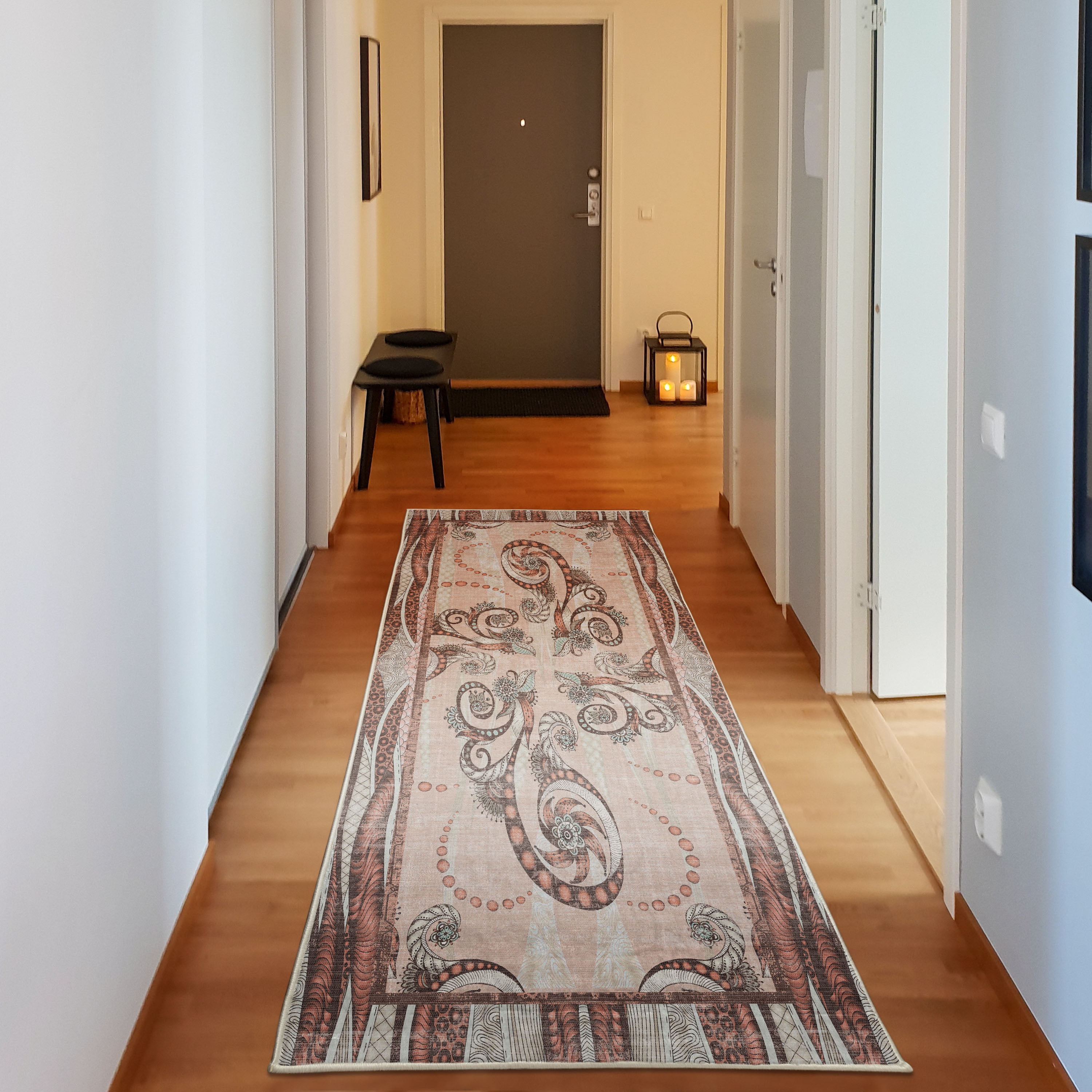 Floral Decorative Rug, Abstract Curls of Botanical Design and Dots ...