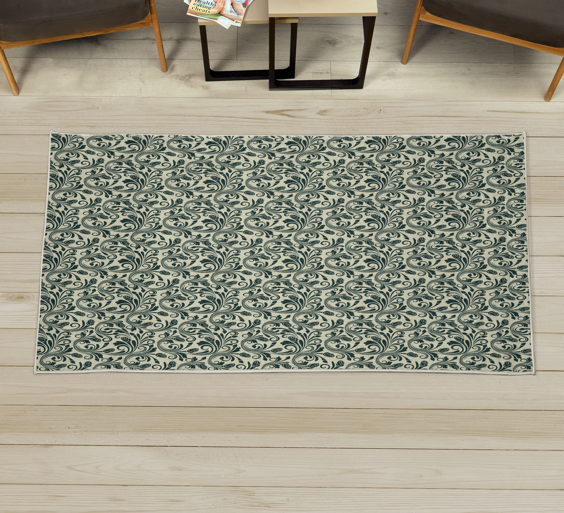 Floral Decorative Rug, Medieval Victorian Petals Baroque Blooms Swirls ...