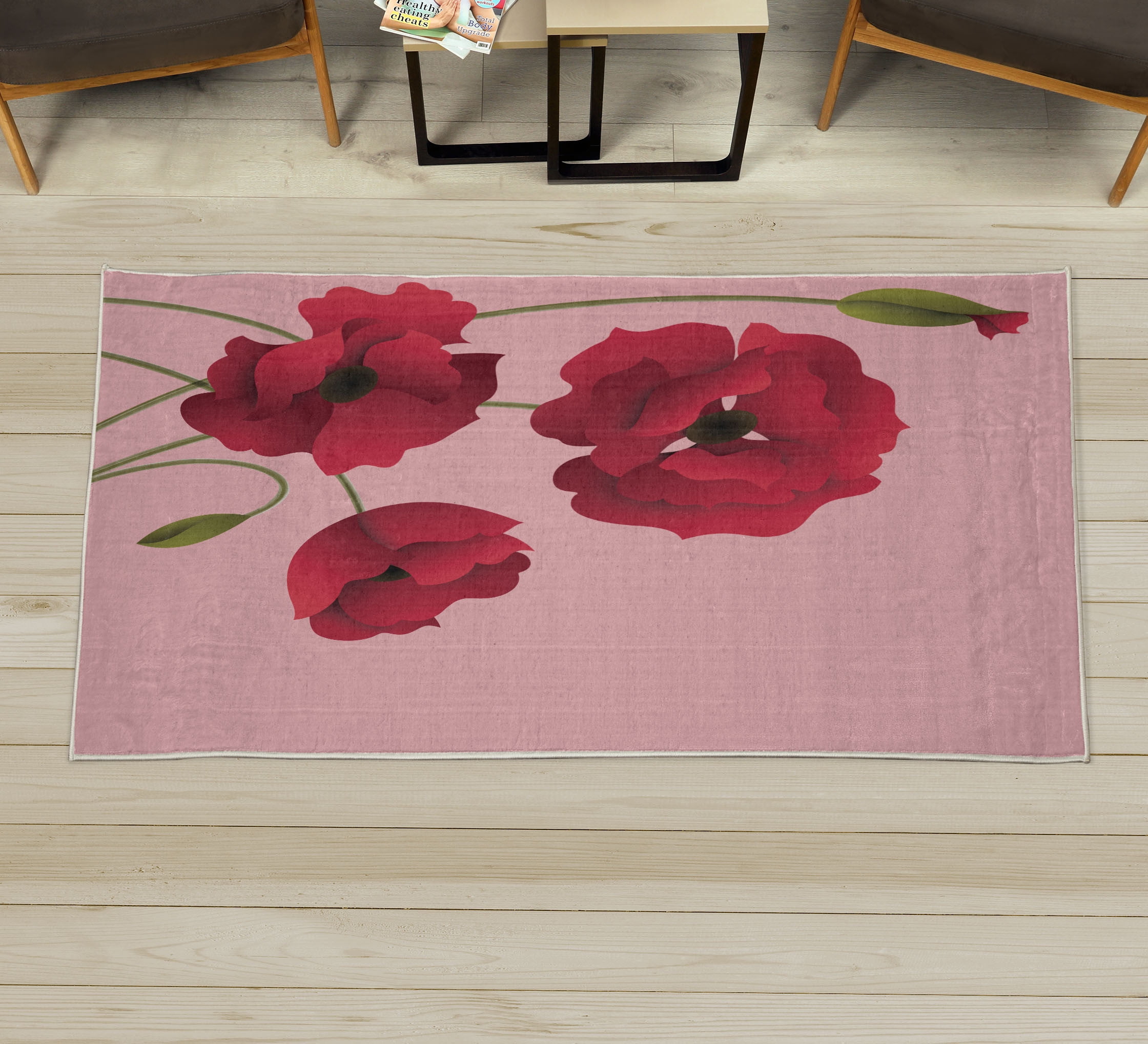 Floral Decorative Rug, Poppy Flowers Vivid Petals Buds Pastoral Purity ...