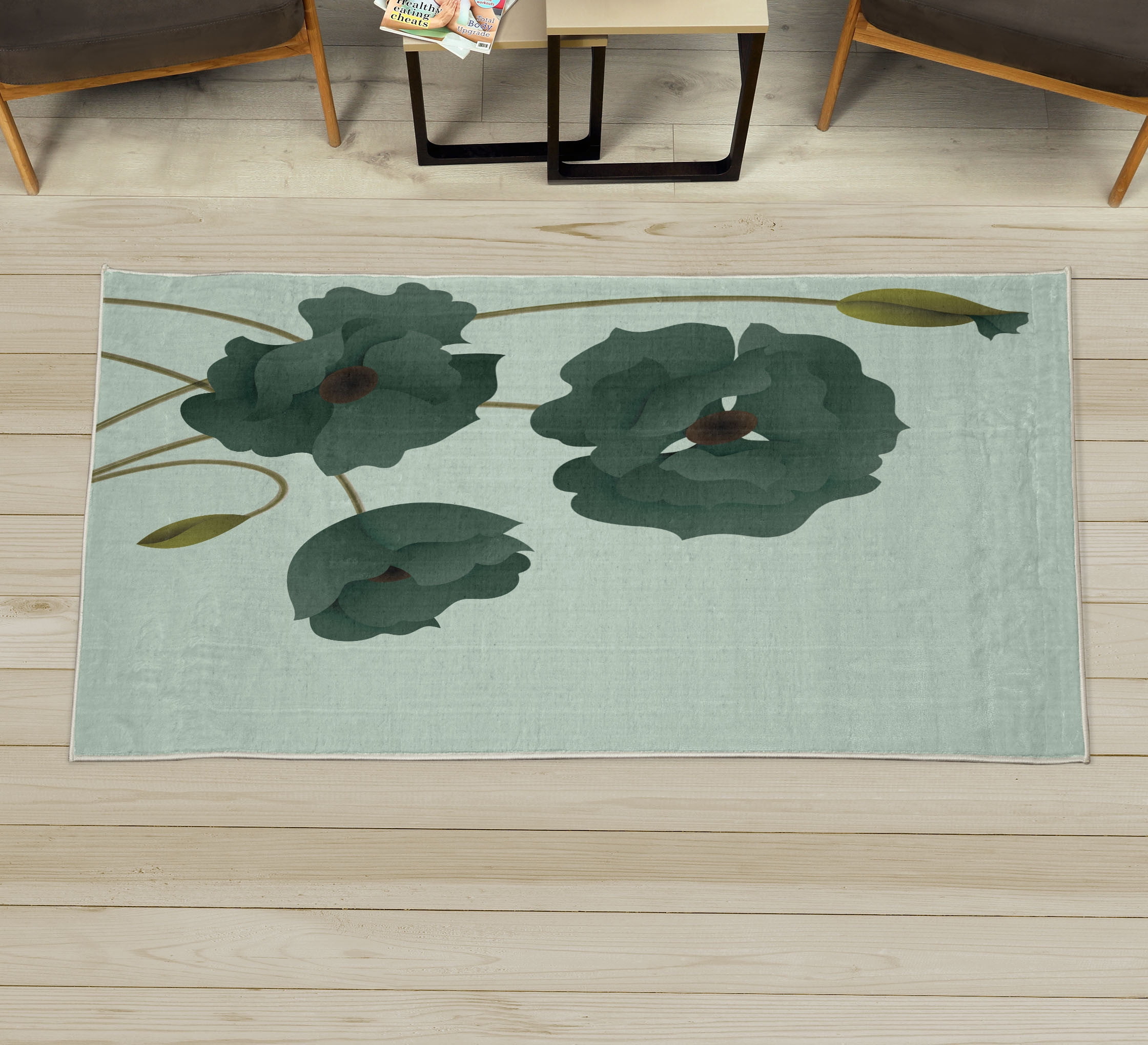 Floral Decorative Rug, Poppy Flowers Vivid Petals Buds Pastoral Purity ...