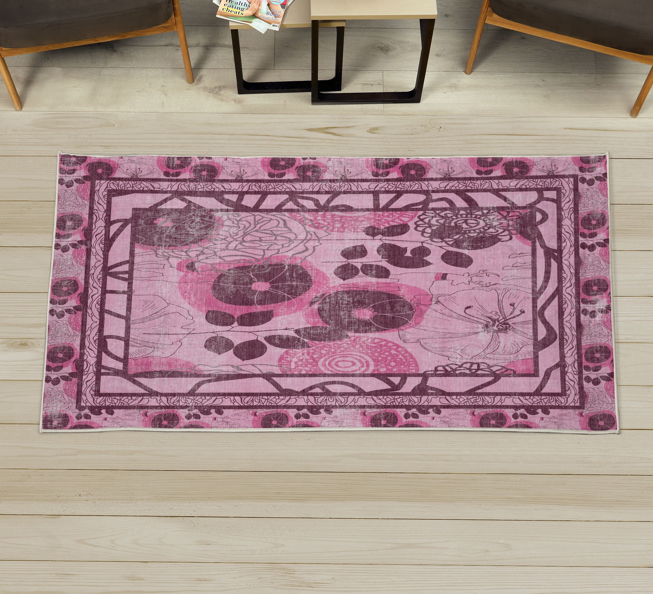 Floral Decorative Rug, Soft Toned Blossoming Poppy Flowers Leafy ...