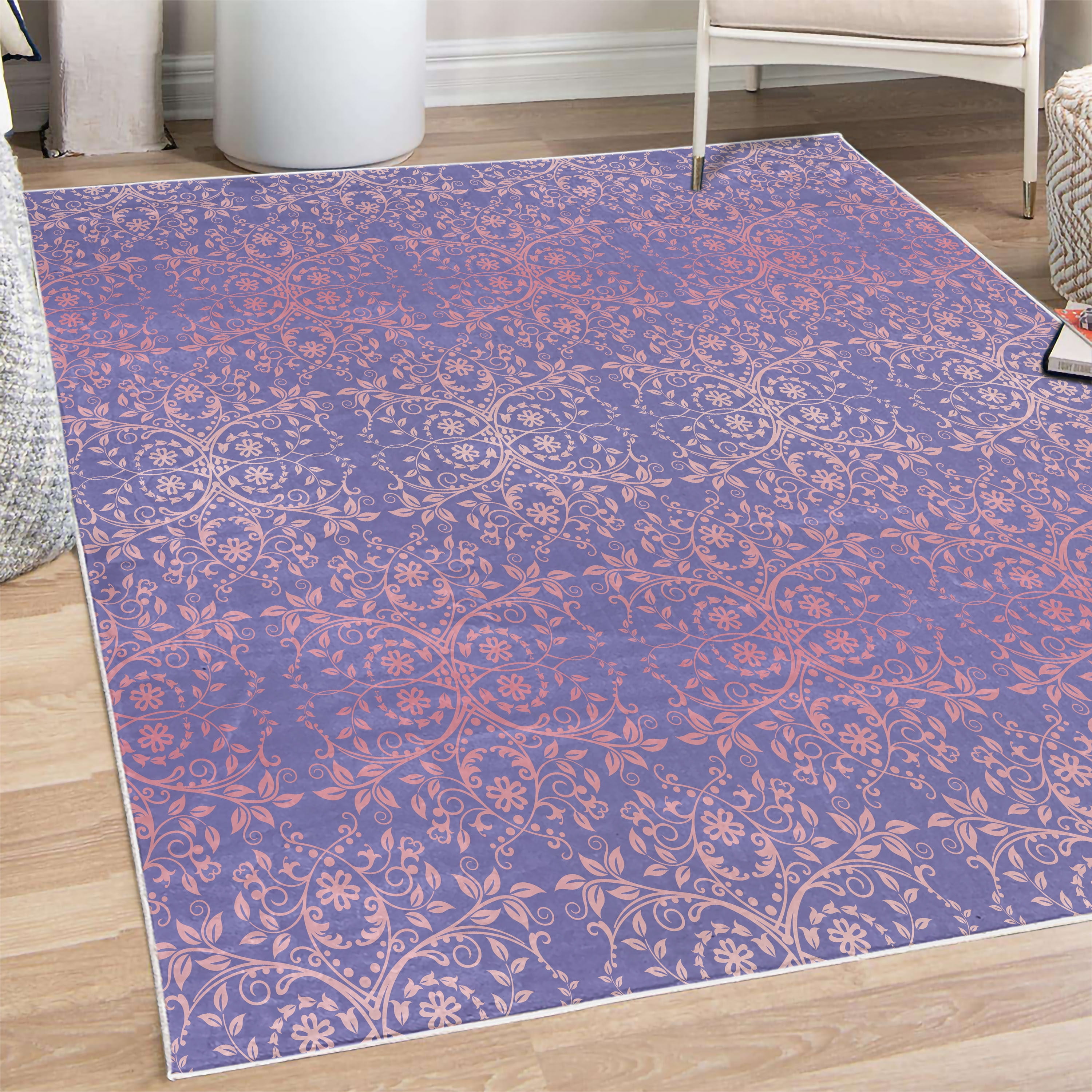 Floral Decorative Rug, Victorian Lace Flowers and Leaves Retro ...