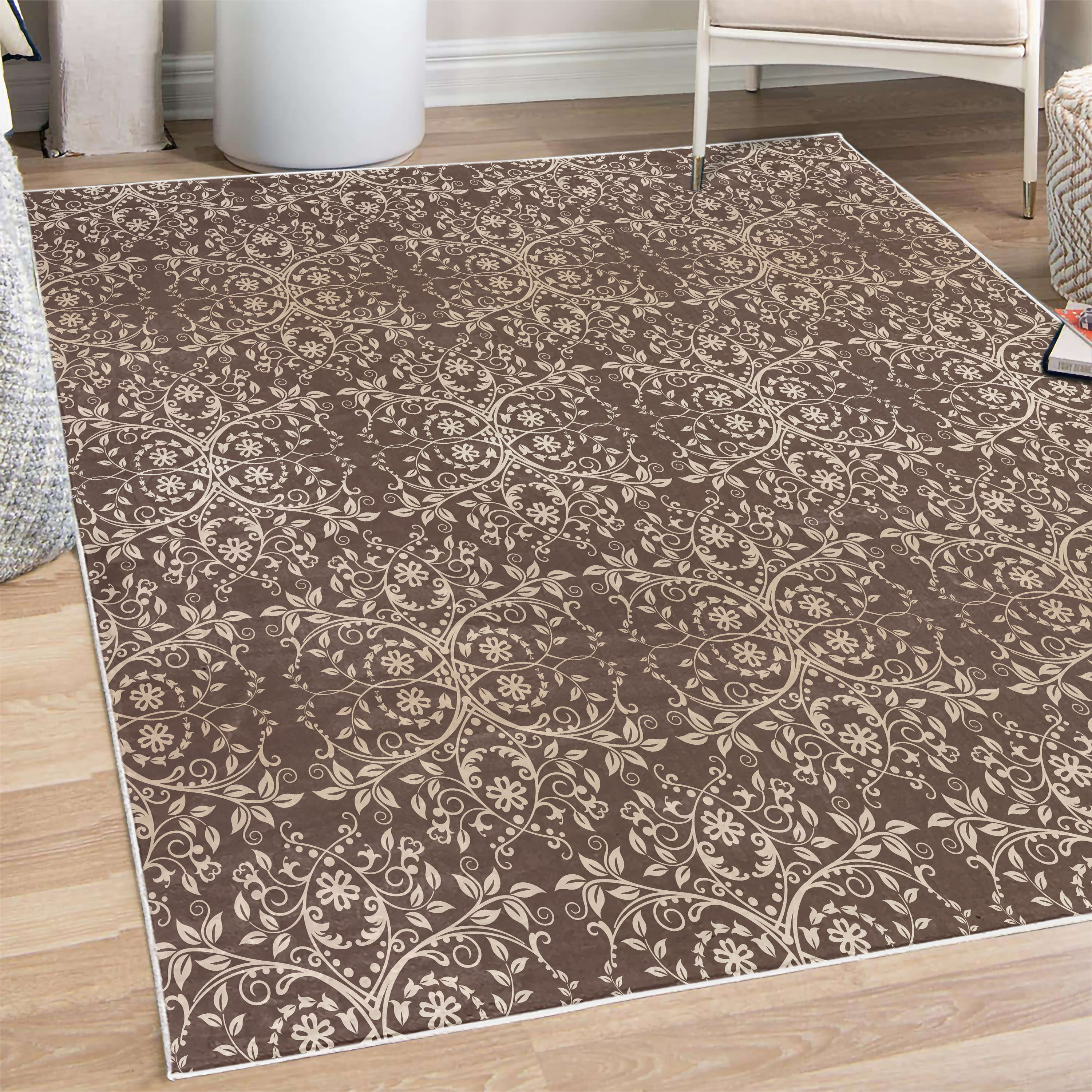 Floral Decorative Rug, Victorian Lace Flowers and Leaves Retro ...