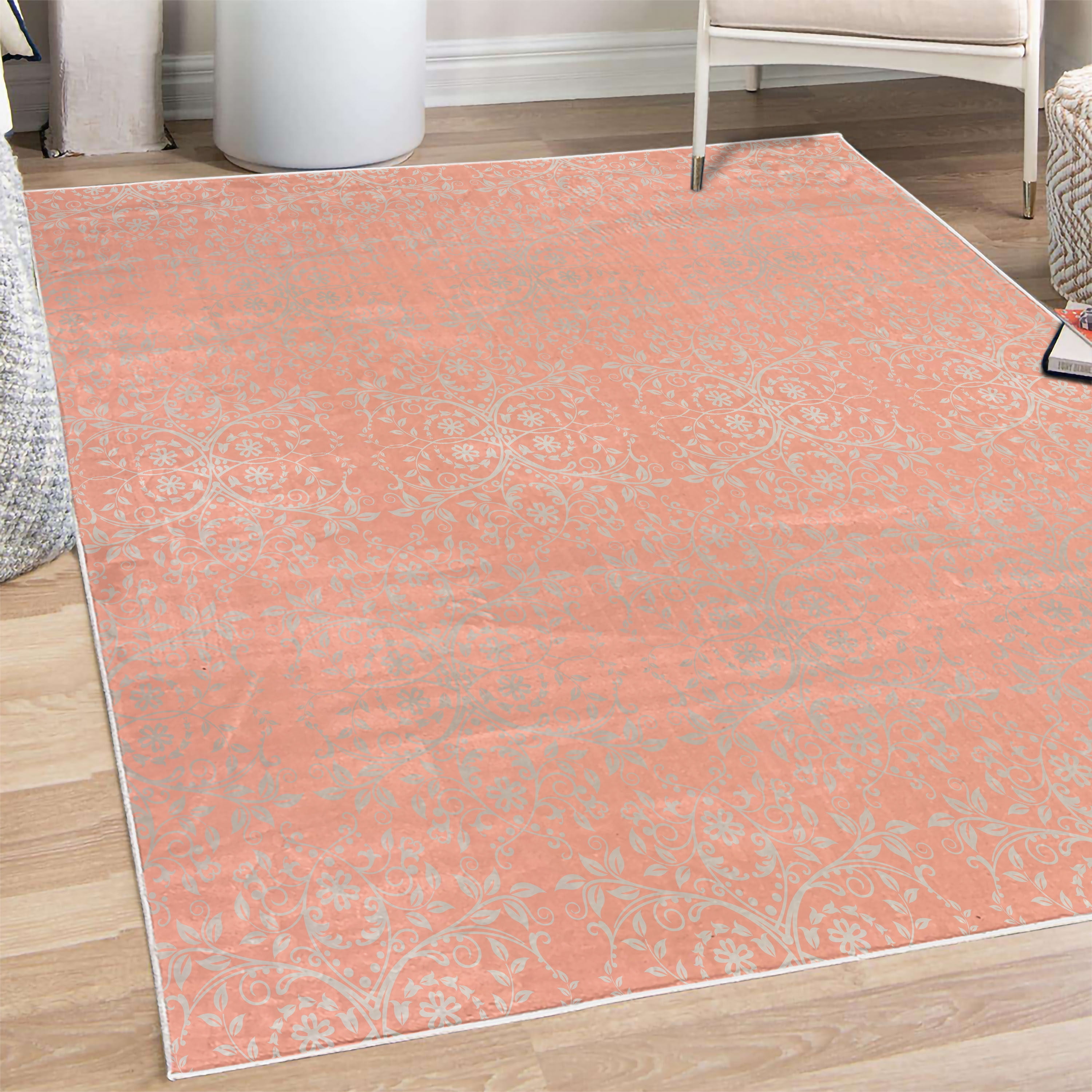 Floral Decorative Rug, Victorian Lace Flowers and Leaves Retro ...