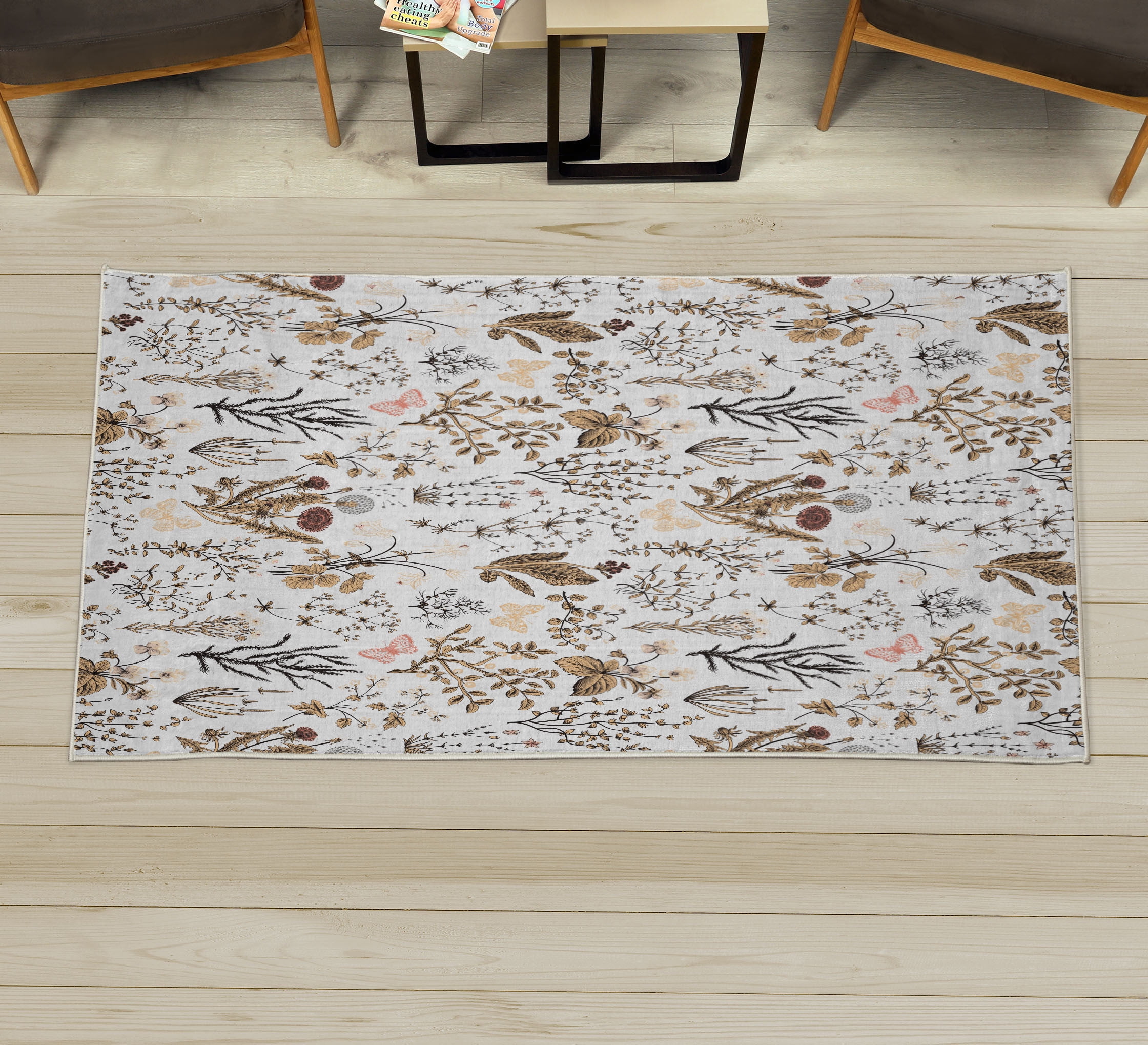 Floral Decorative Rug, Vintage Garden Plants Herbs Flowers Botanical ...