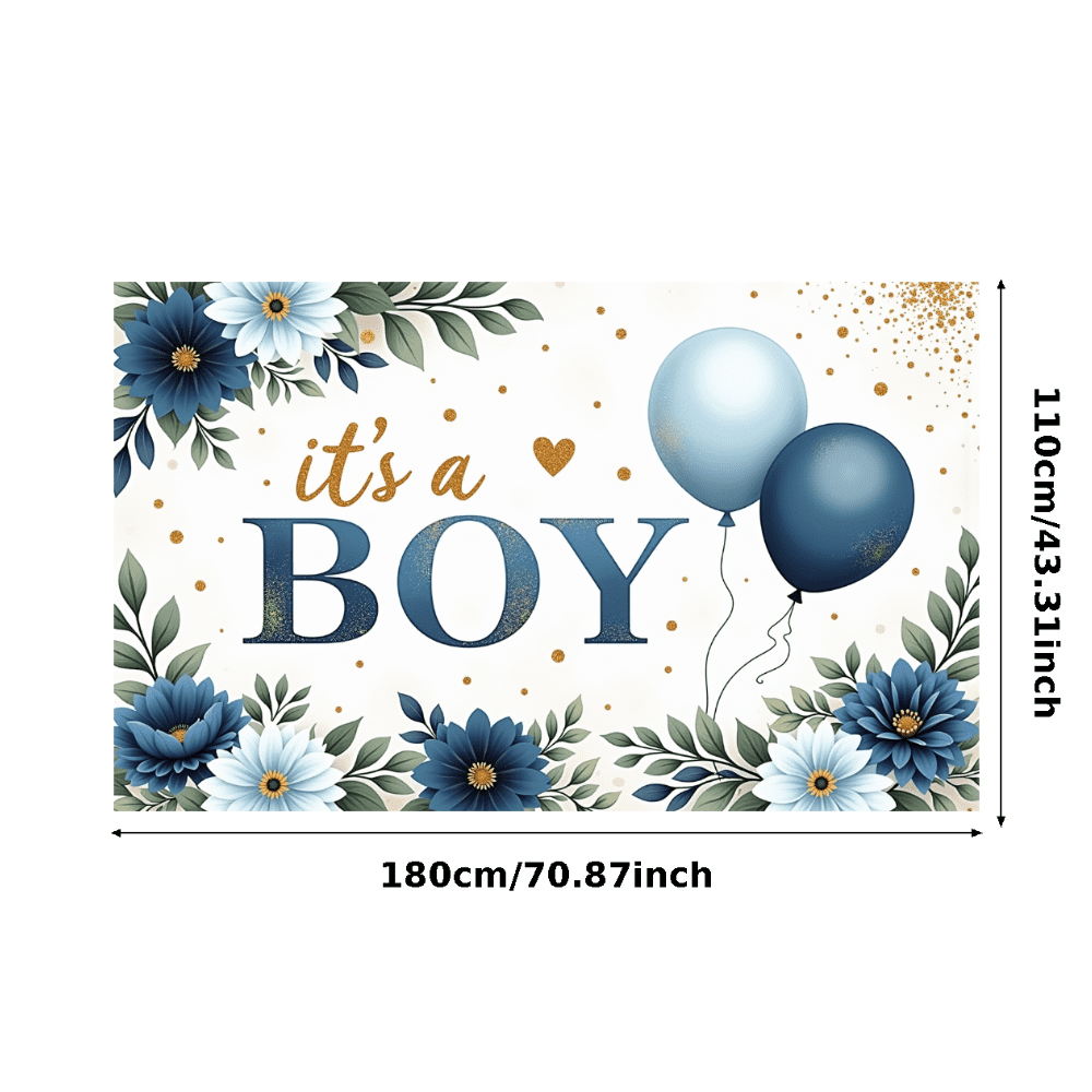 Floral Design Baby Shower Banner Blue Balloons Baby Announcement for ...