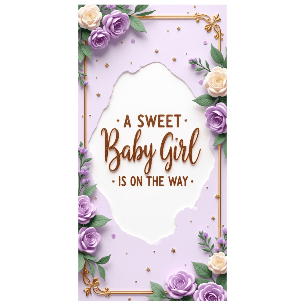 Floral Design Baby Shower Banner Pink Theme Sweet Baby Girl Backdrop ...
