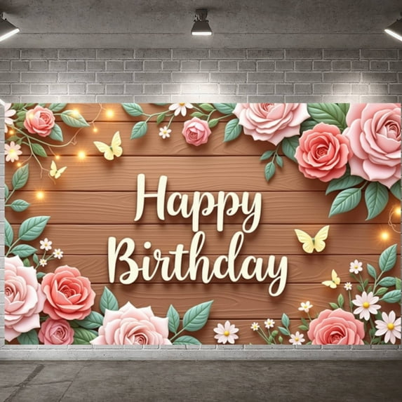 Floral Design Banner Butterfly Accent Floral Celebration Display Wooden ...