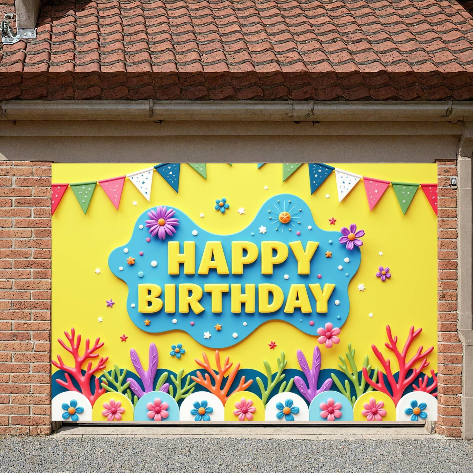 Floral Design Banner Colorful Pattern Birthday Party Display 3D Effect ...