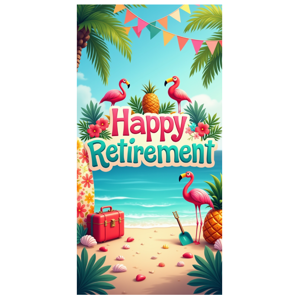 Floral Design Banner Tropical Theme Flamingo Elements Happy Retirement ...