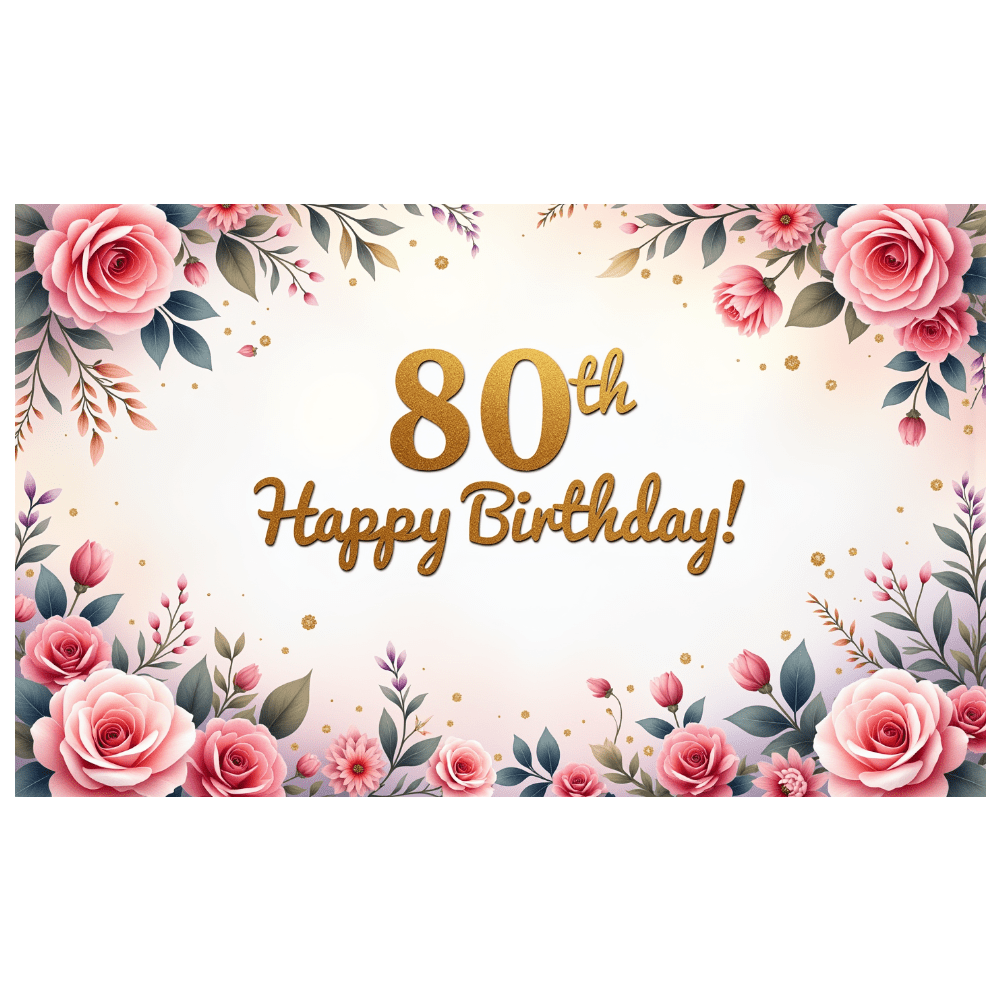Floral Design Birthday Banner Elegant Flowers Backdrop for 80th ...