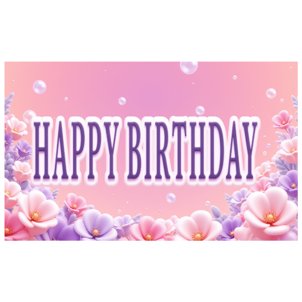 Floral Design Birthday Banner Pink Flower Pattern Celebration Backdrop ...