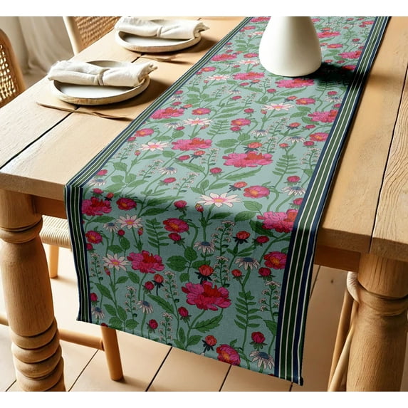Floral Design Cotton Table Runner by Vargottam - 14 Inch Wide Premium ...