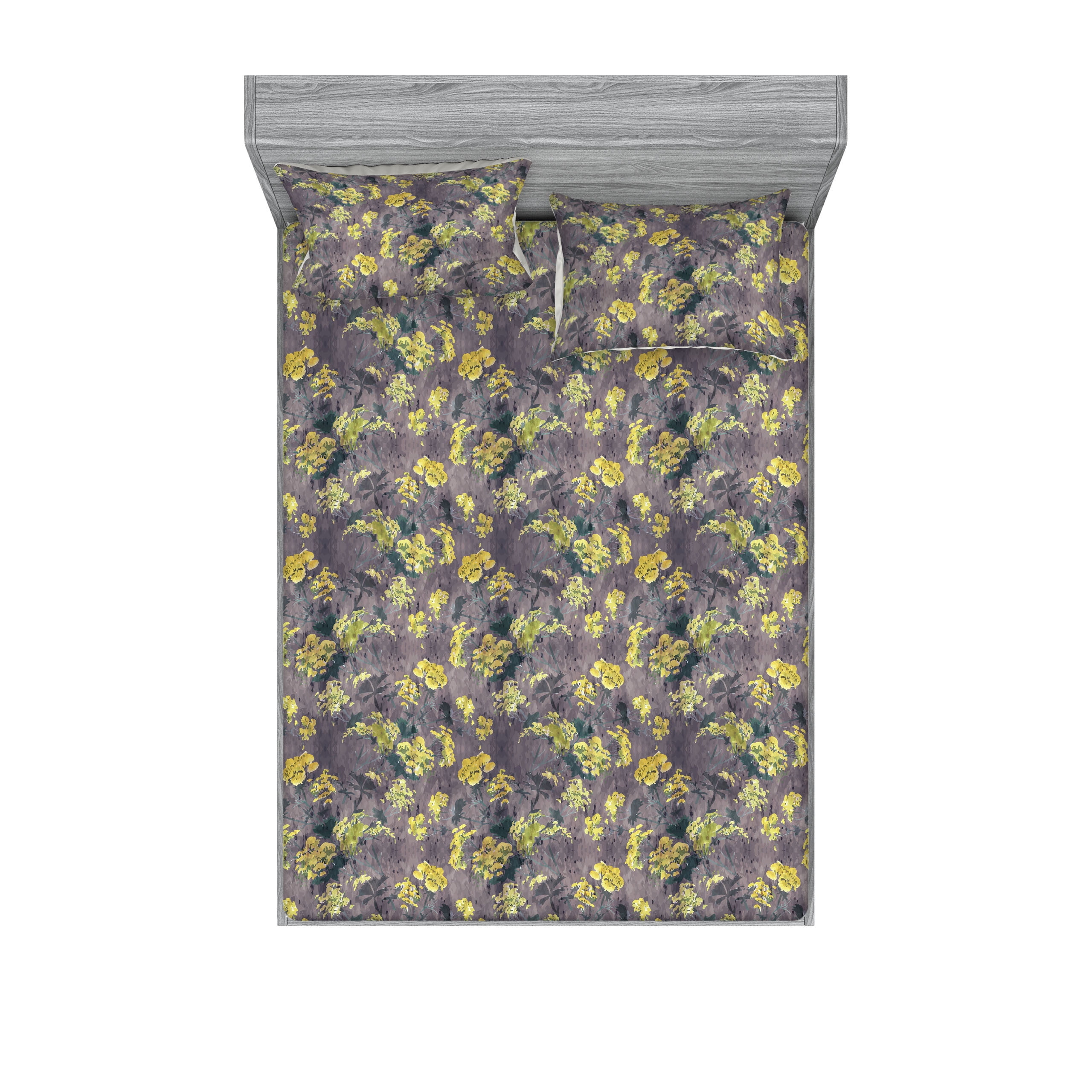 Floral Design Fitted Sheet & Pillow Sham Set, Vintage Grunge ...